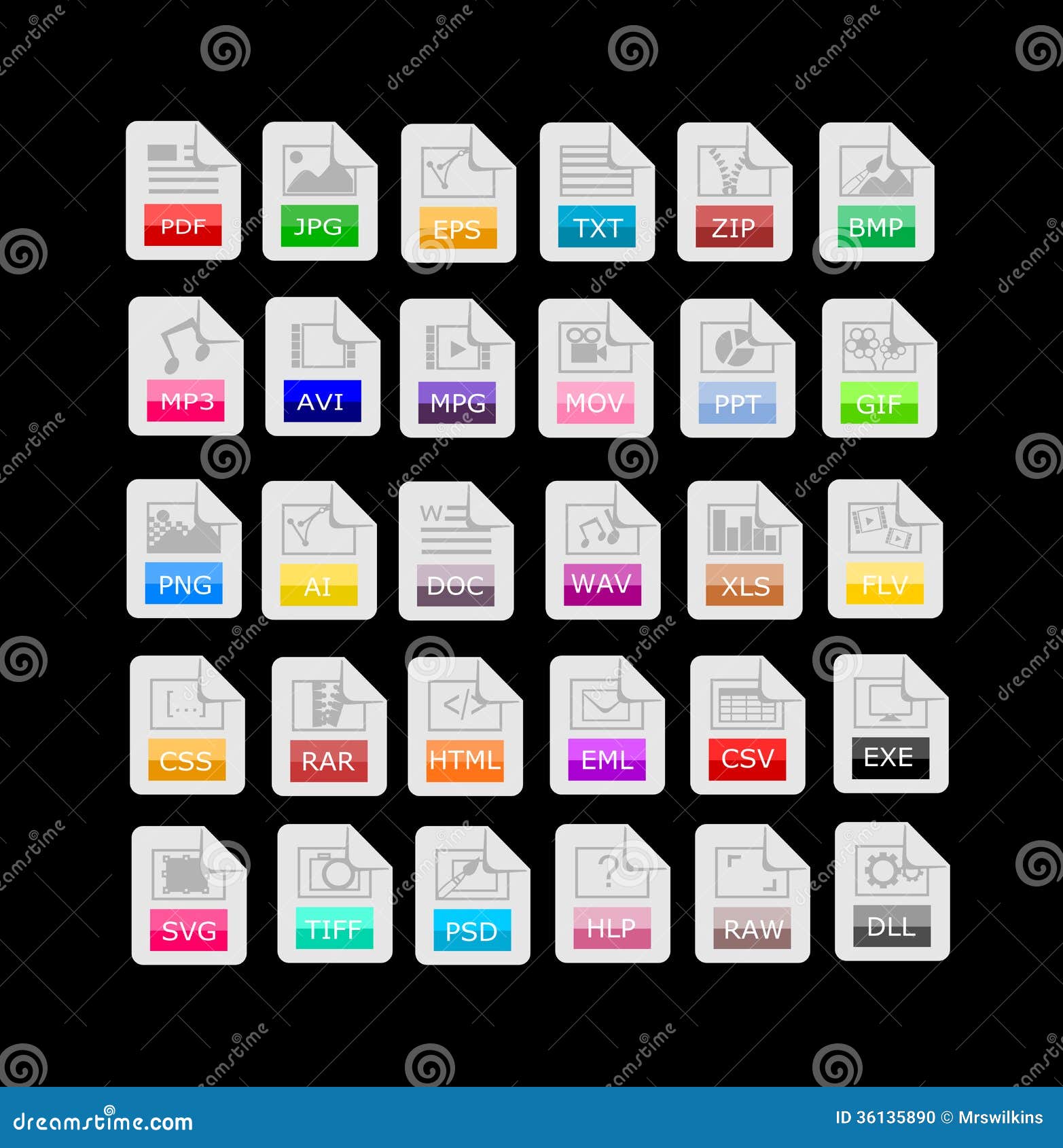 Sistema De 30 Formatos De Archivo, Iconos De Las Extensiones Imagen ...