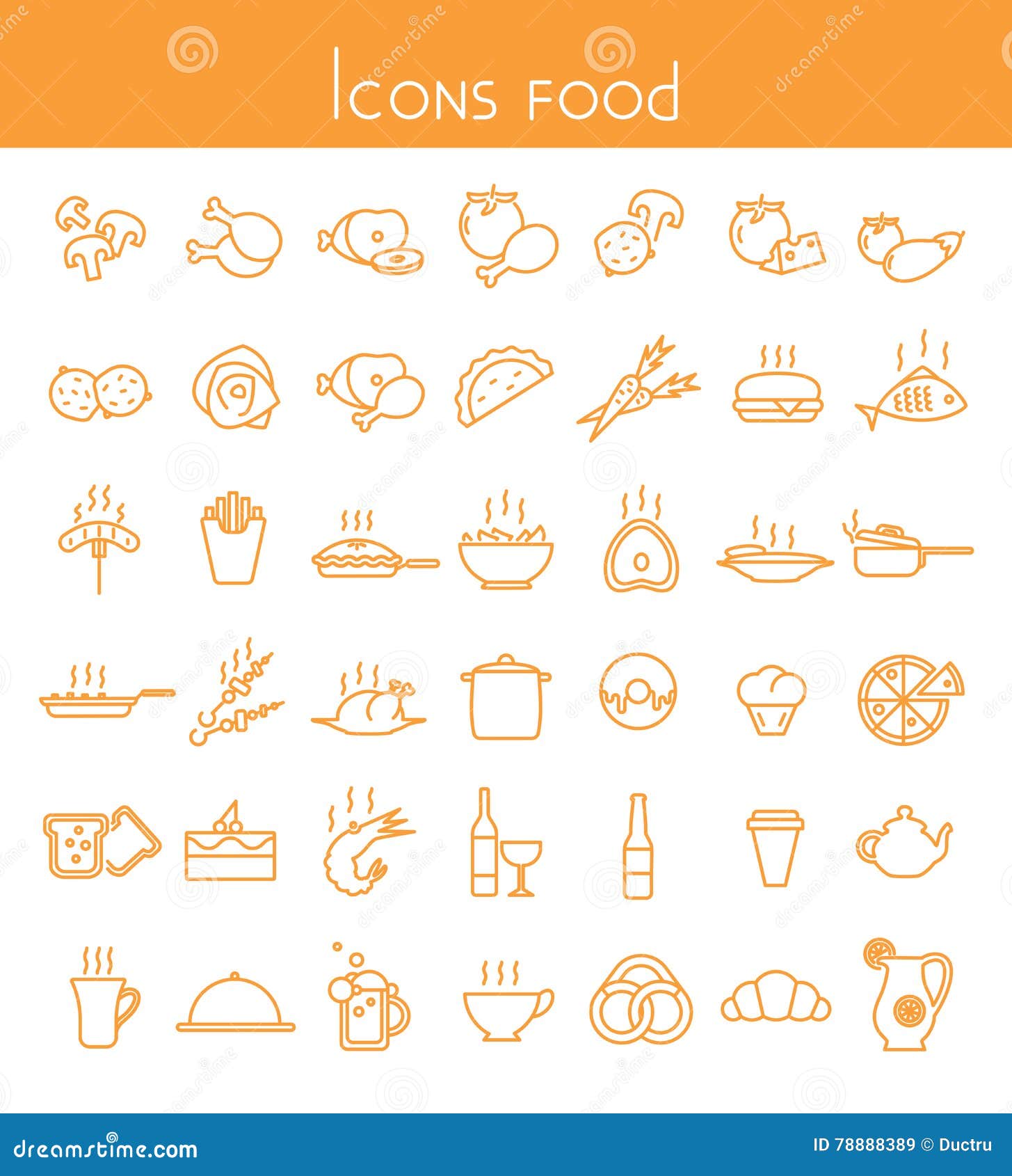 Sistema De Iconos Con La Comida Ilustración del Vector - Ilustración de ...
