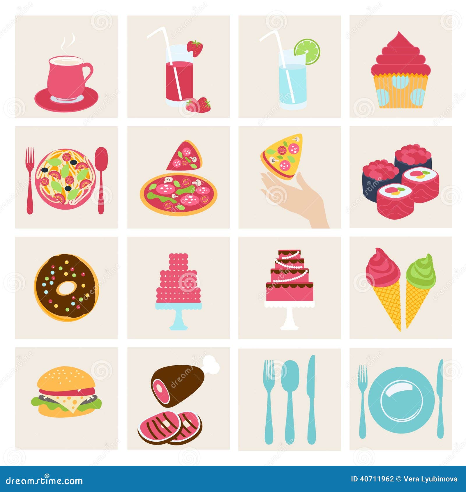 Sistema De Iconos De La Comida Del Vector Ilustración del Vector ...
