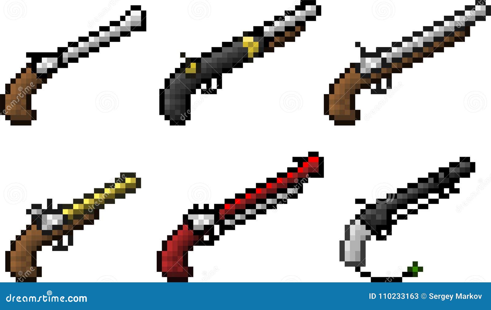 Sistema De Iconos Del Arma En Estilo Del Pixel Ilustración del Vector ...