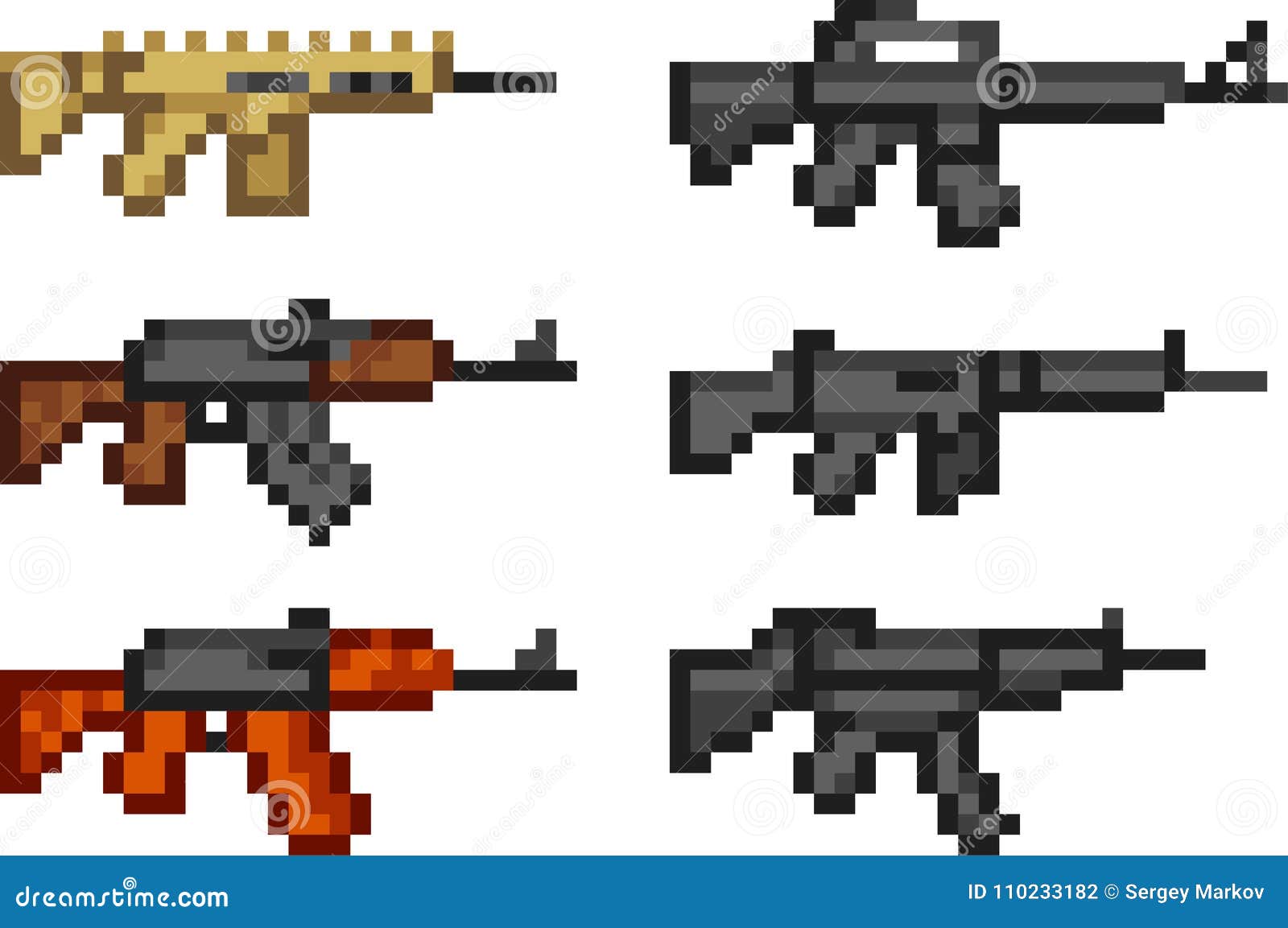 Sistema De Iconos Del Arma En Estilo Del Pixel Ilustración del Vector ...