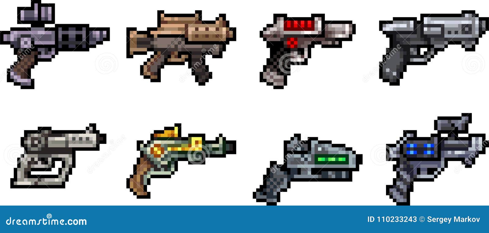 Sistema De Iconos Del Arma En Estilo Del Pixel Ilustración del Vector ...
