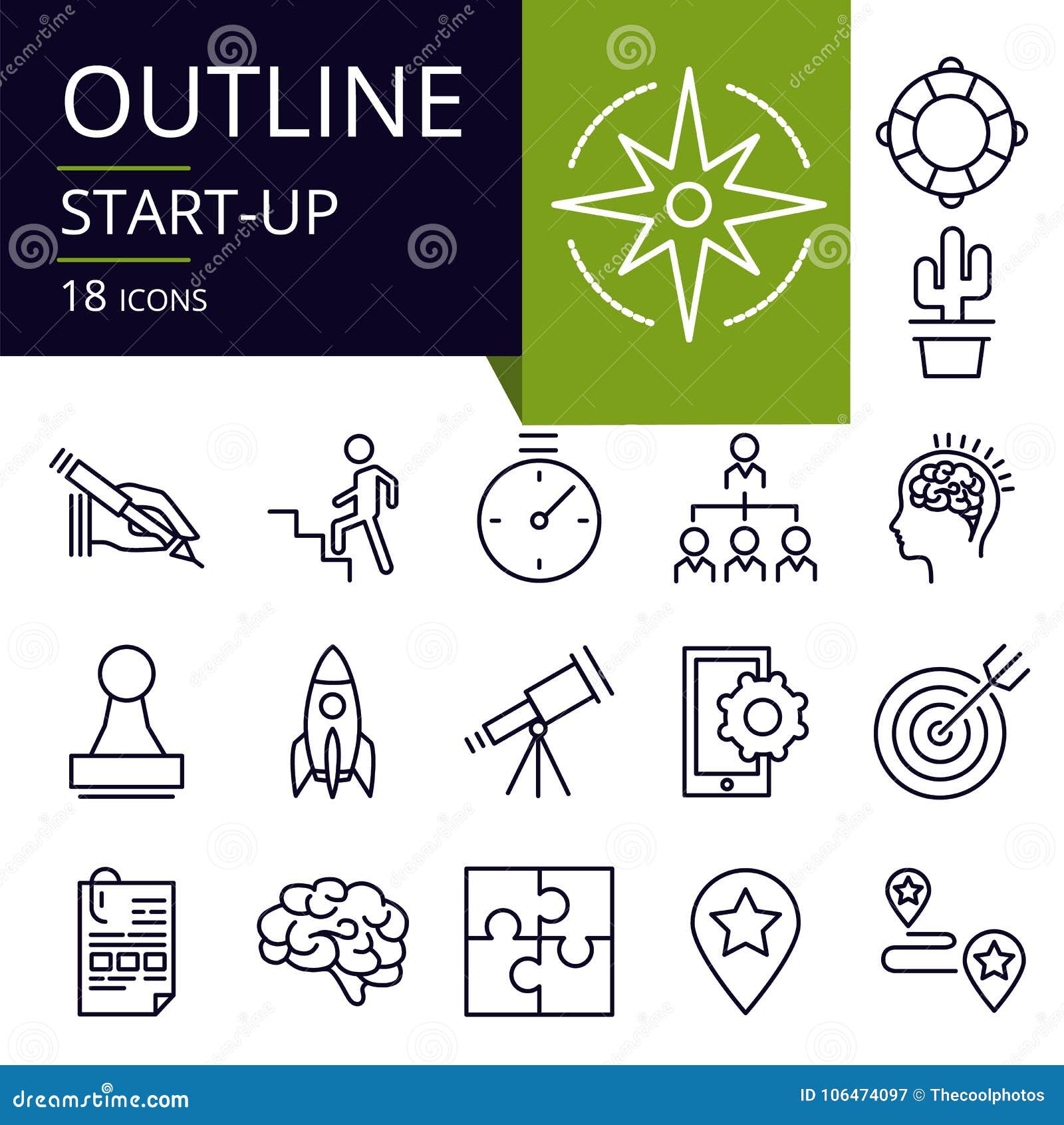 Sistema De Iconos Del Esquema Del Inicio Ilustración del Vector ...