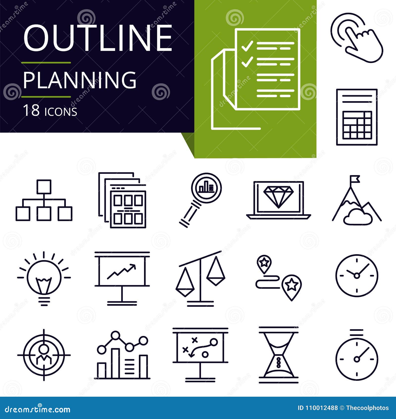 Sistema De Iconos Del Esquema Del Planeamiento Ilustración del Vector ...