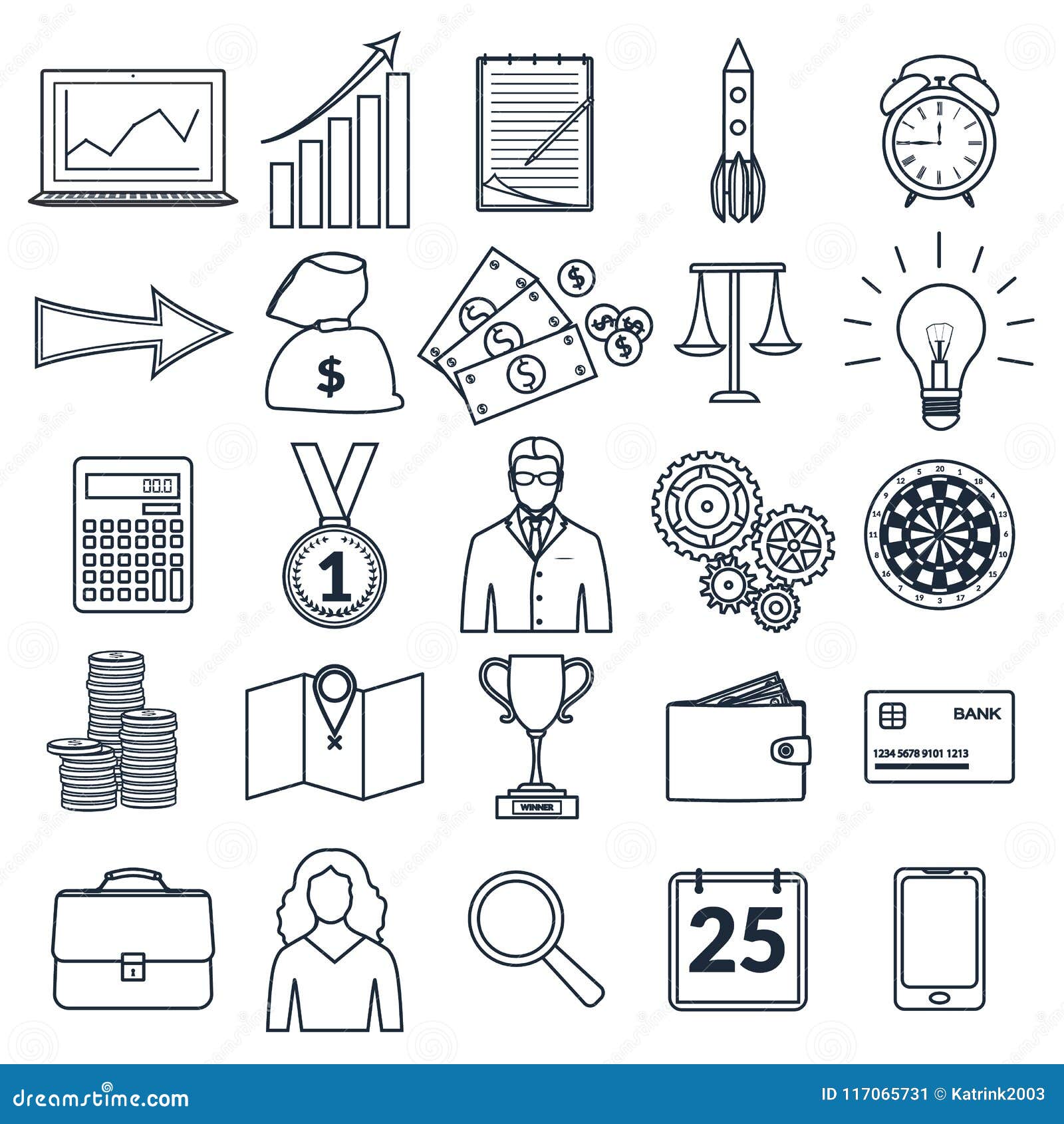 Sistema De Iconos Del Negocio Del Esquema Ilustración del Vector ...