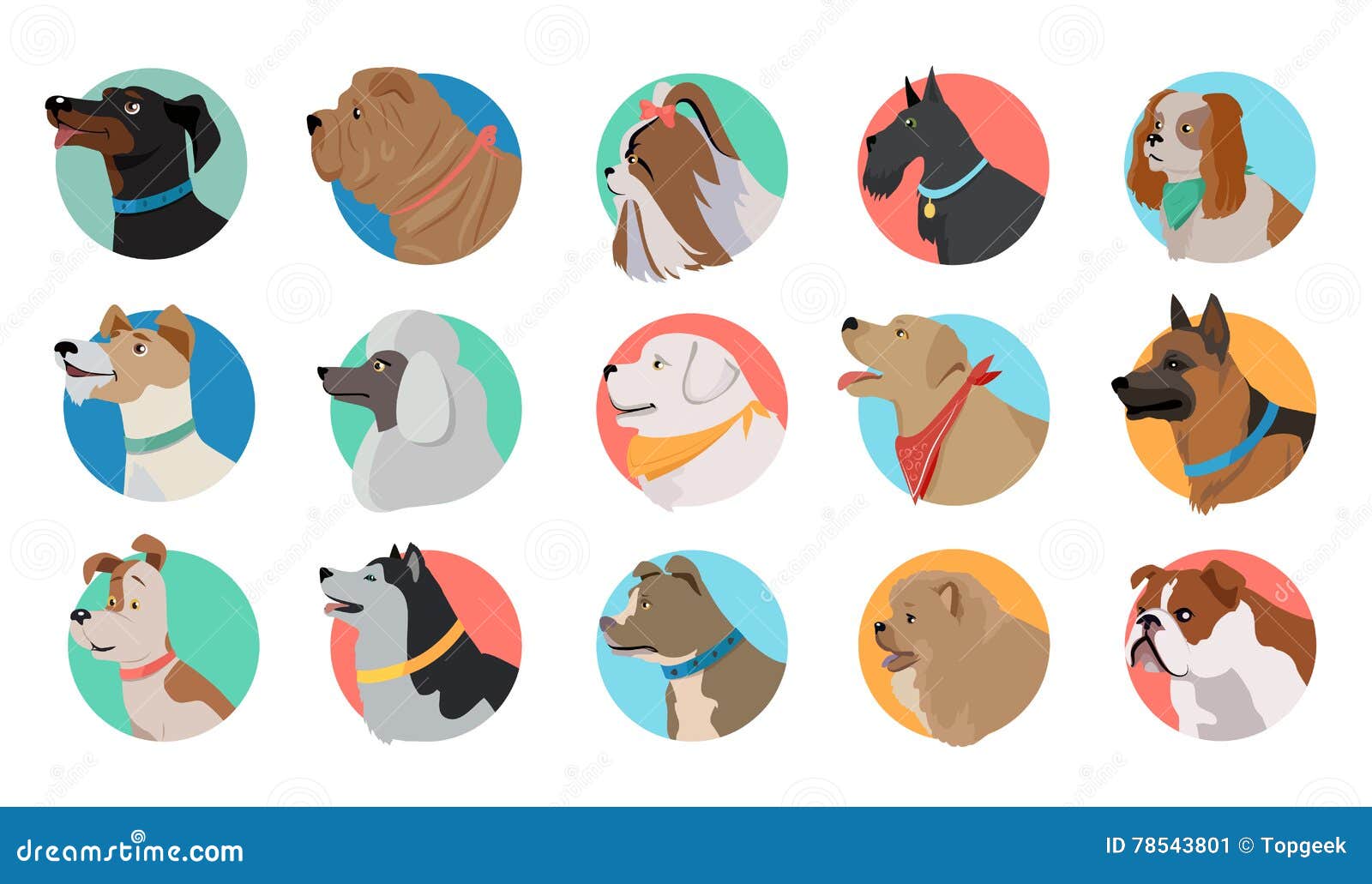 Sistema De Iconos Redondos Del Perro Ilustración del Vector ...