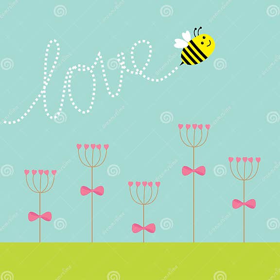 Sistema De La Flor Del Palillo Del Corazón Y Abeja Del Vuelo Hierba ... Sistema De La Flor Del Palillo Del Corazón Y Abeja Del Vuelo Hierba ...