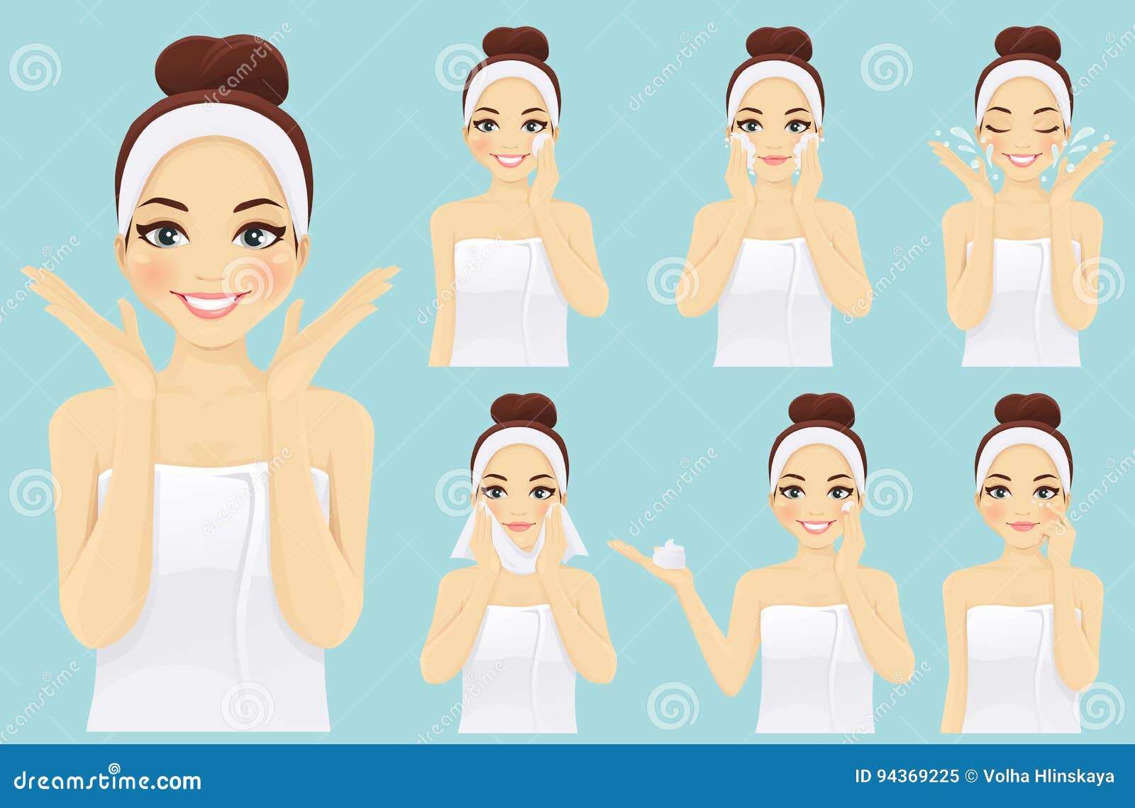 Sistema De La Mujer Del Cuidado De La Cara Ilustración del Vector ...