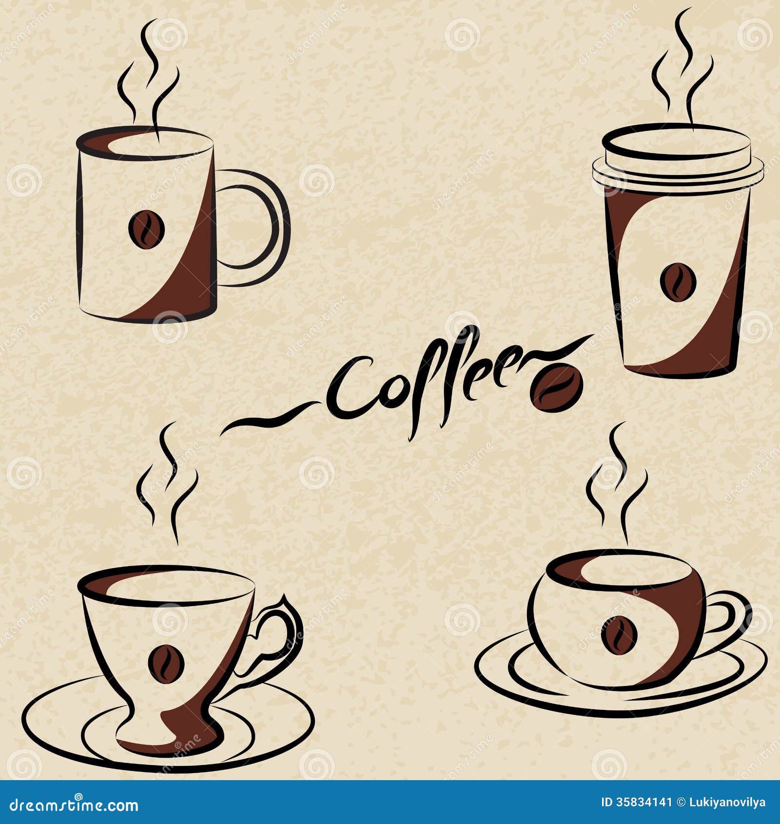 Sistema De La Taza De Café. Ilustración del Vector - Ilustración de ...