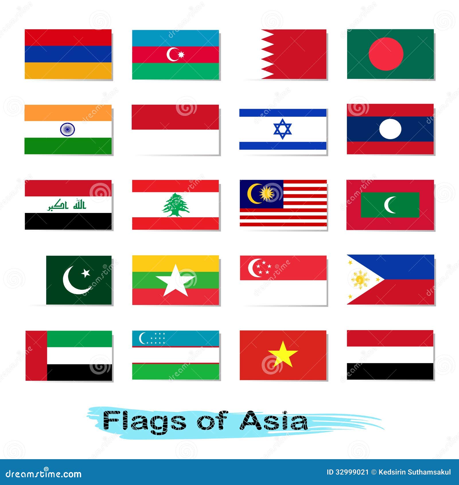 Sistema De Las Banderas Asia Ilustración del Vector - Ilustración de ...