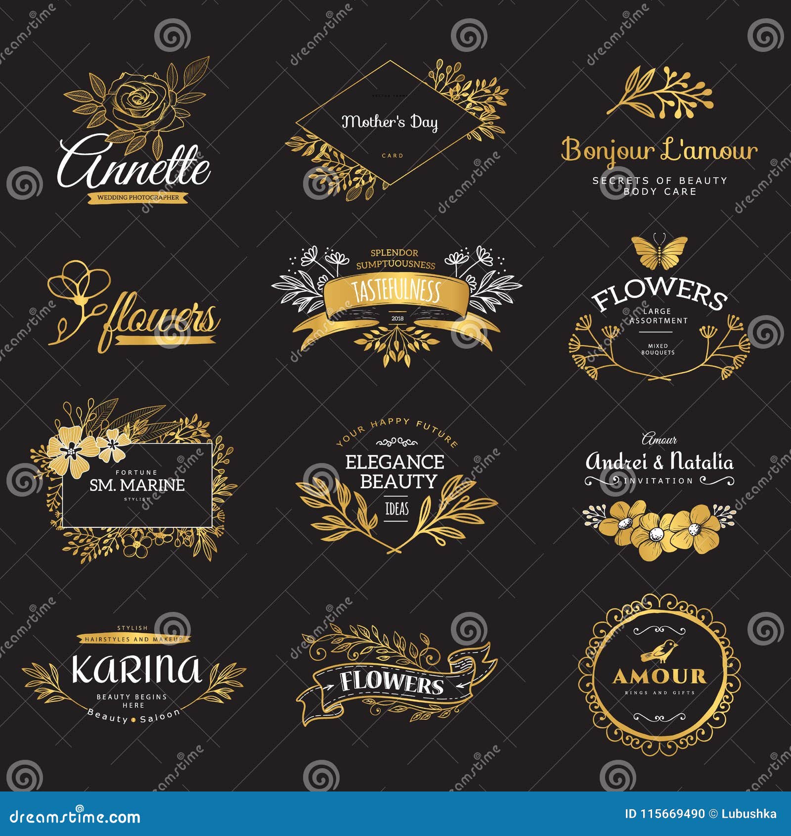 Sistema De Logotipos Del Lujo Del Oro Ilustración del Vector ...