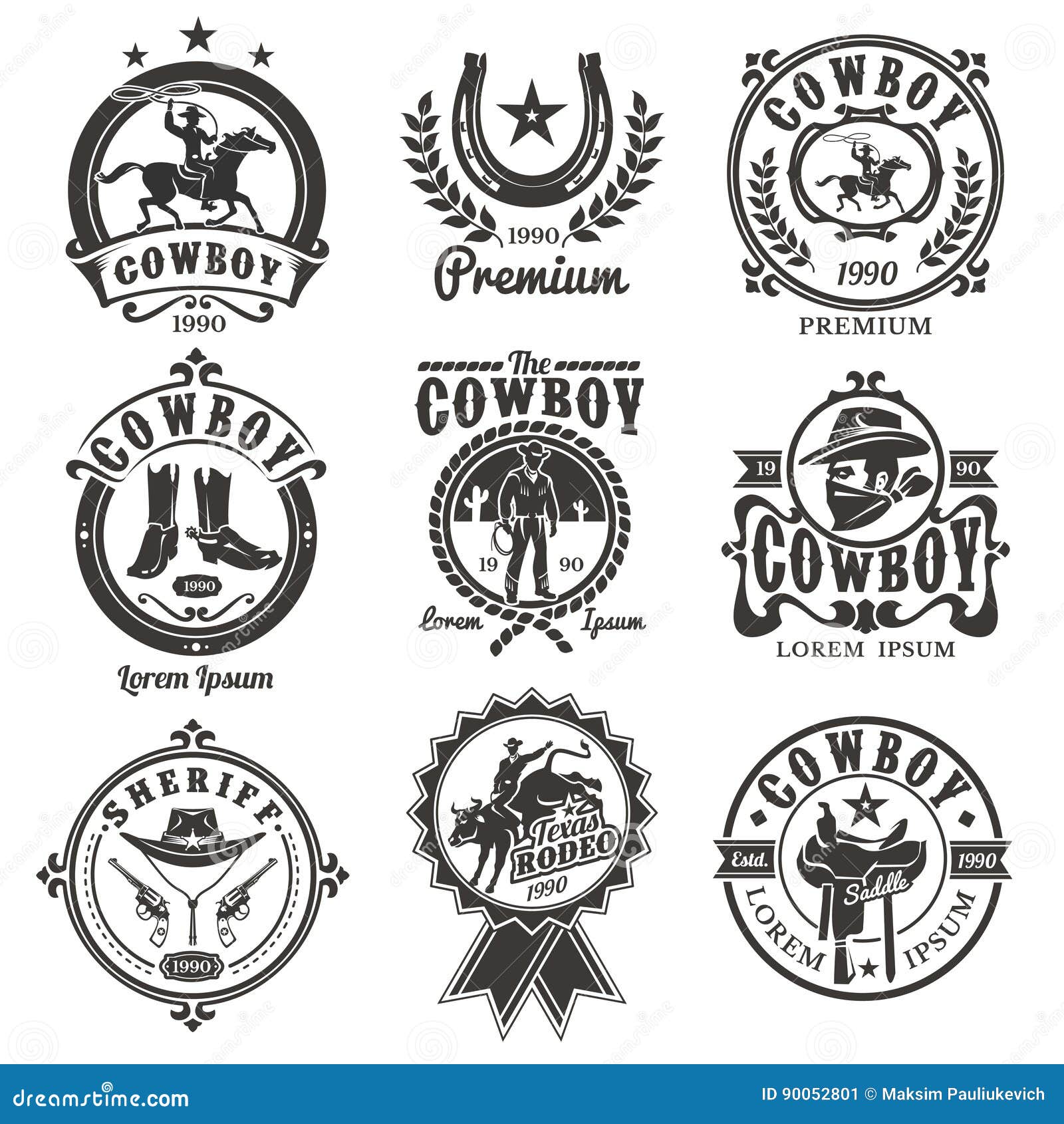 Sistema De Logotipos Del Rodeo Stock de ilustración - Ilustración de ...