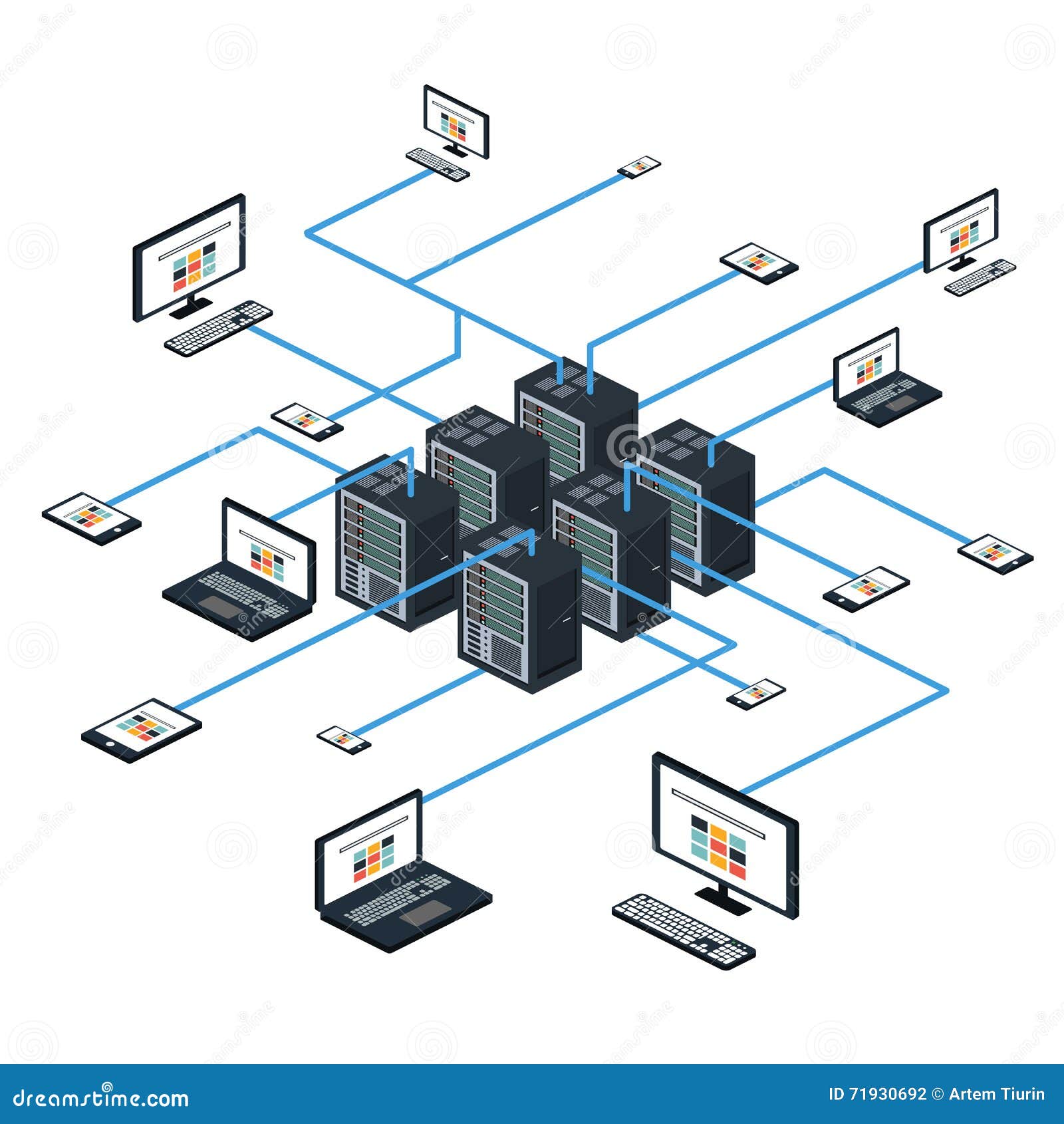 Sistema De Los Datos Y Vector Isométricos De Los Elementos De Red Ilustración del Vector ...