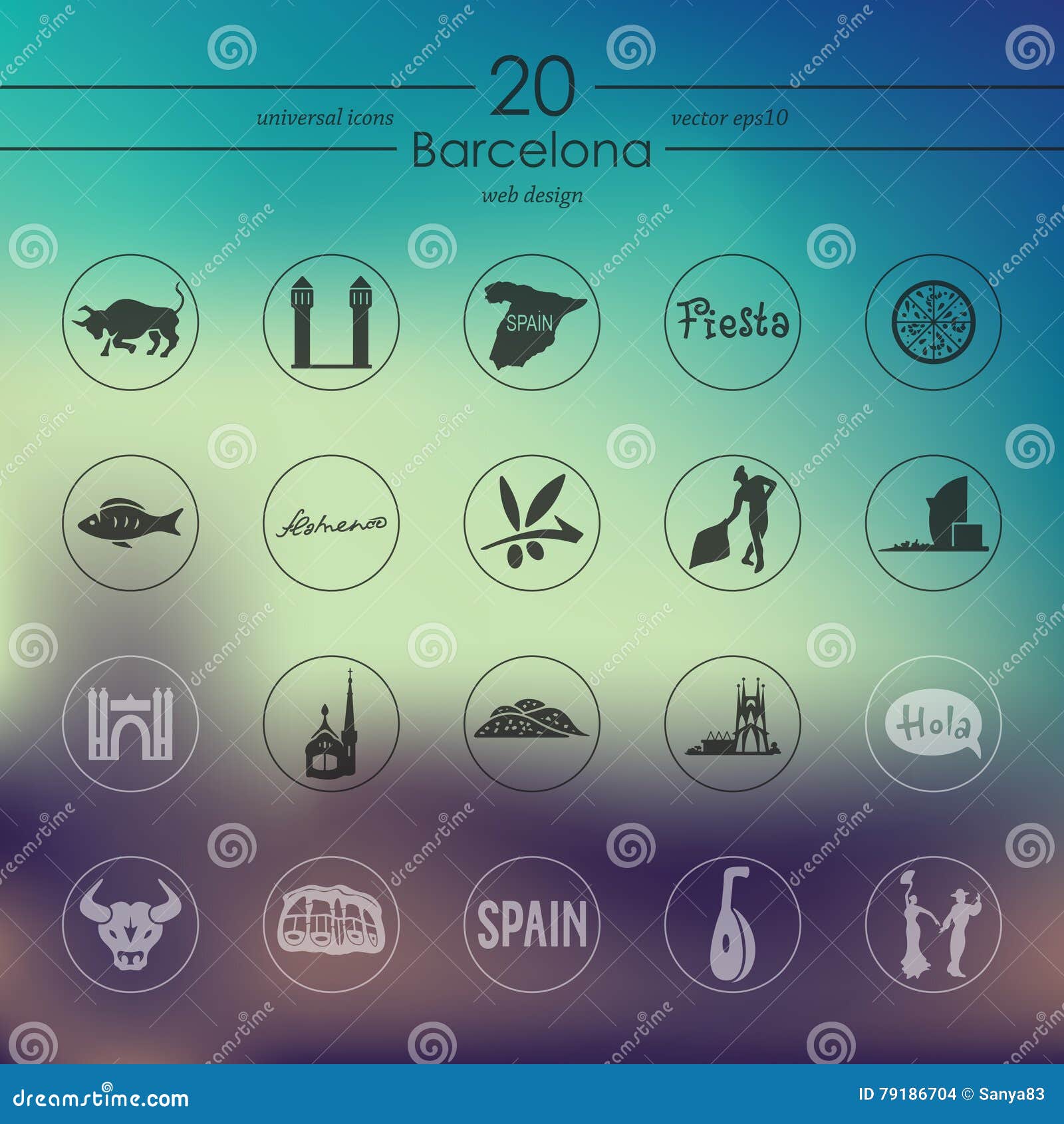 Sistema De Los Iconos De Barcelona Ilustración del Vector - Ilustración ...