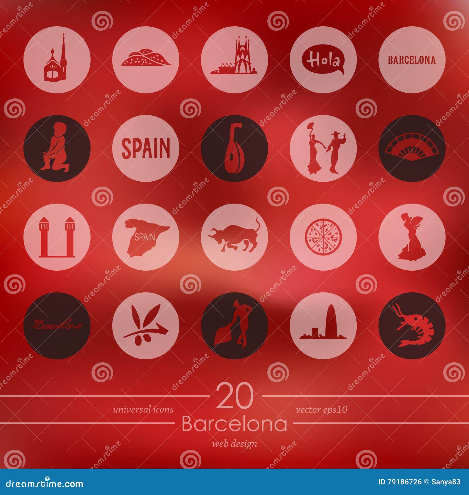 Sistema De Los Iconos De Barcelona Ilustración del Vector - Ilustración ...