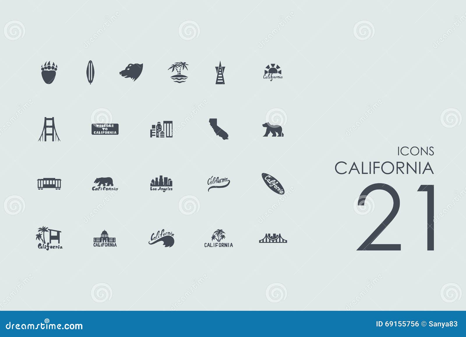 Sistema De Los Iconos De California Ilustración del Vector ...