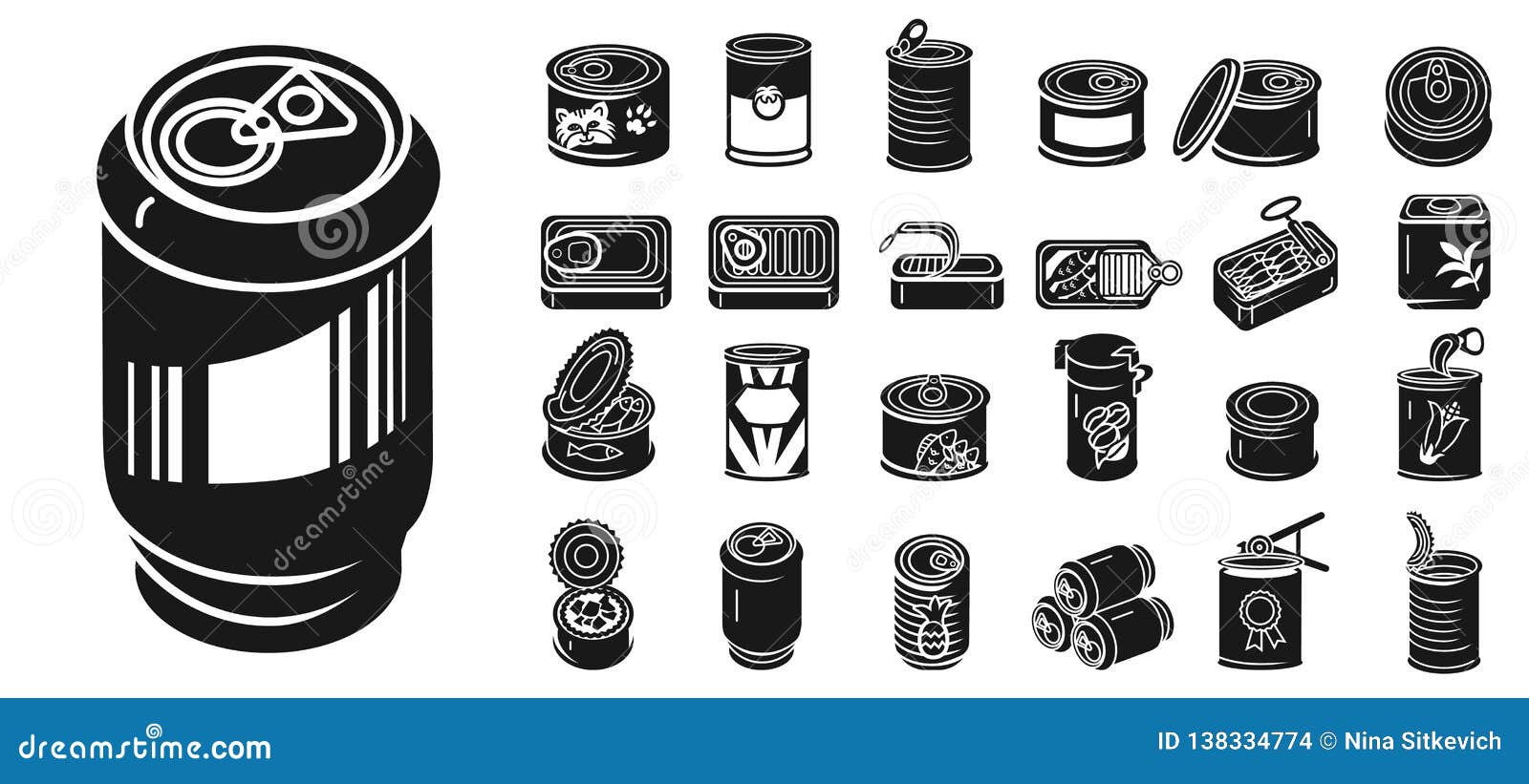 Sistema De Los Iconos De La Lata, Estilo Simple Ilustración del Vector ...
