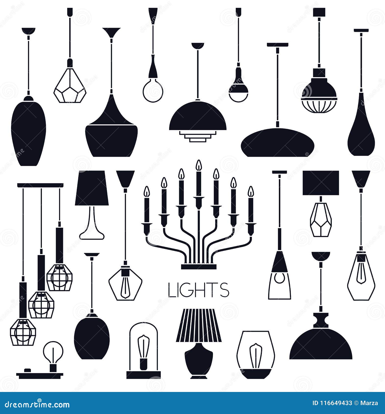 Sistema De Luces Interiores Del Vector Ilustración del Vector ...