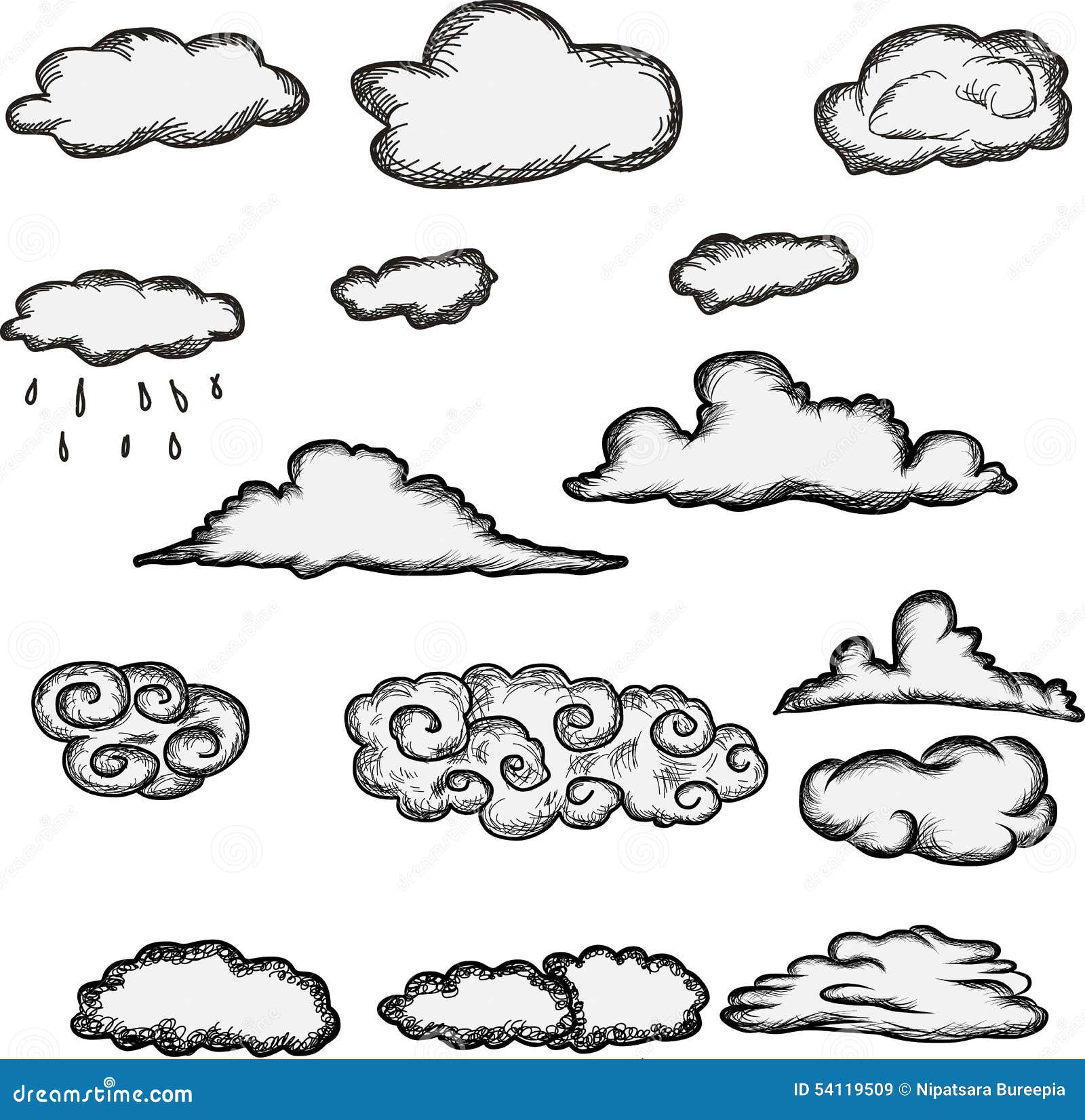Sistema De Nubes Dibujadas Mano Retra Ilustración del Vector ...