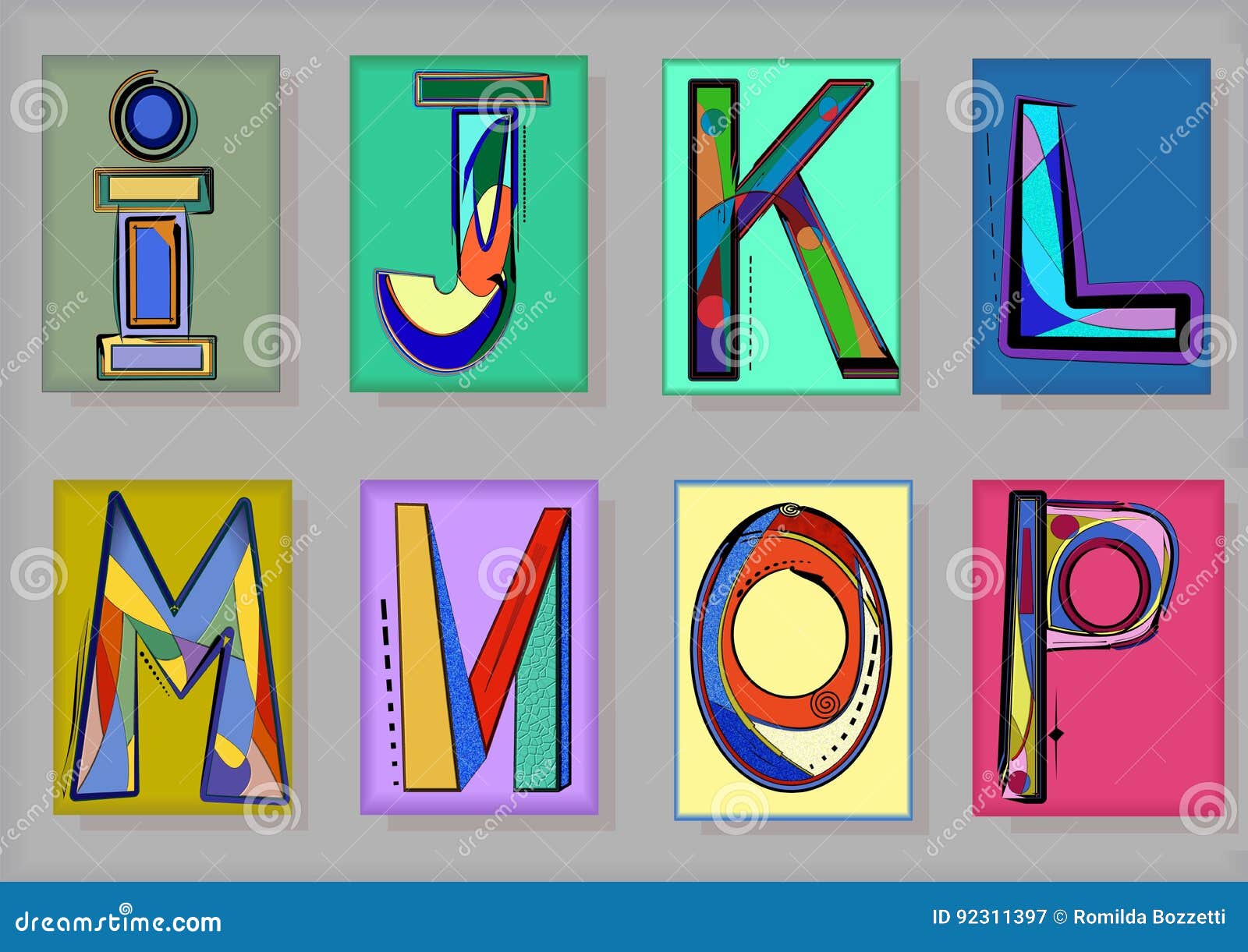 Sistema De Ocho Letras Mayúsculas - I a P Stock de ilustración ...