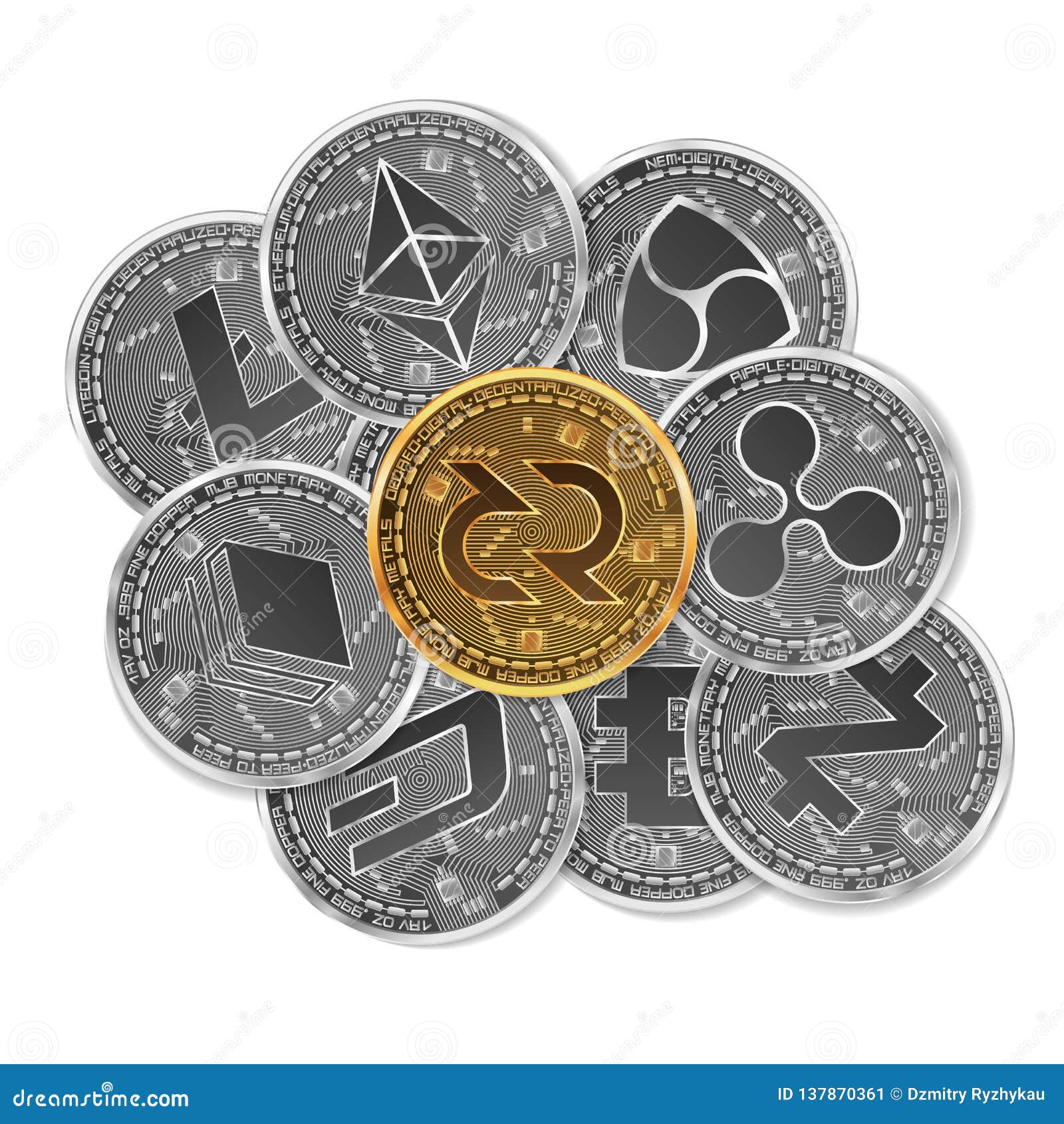 Sistema De Oro Y De Monedas Crypto De Plata Foto editorial ...