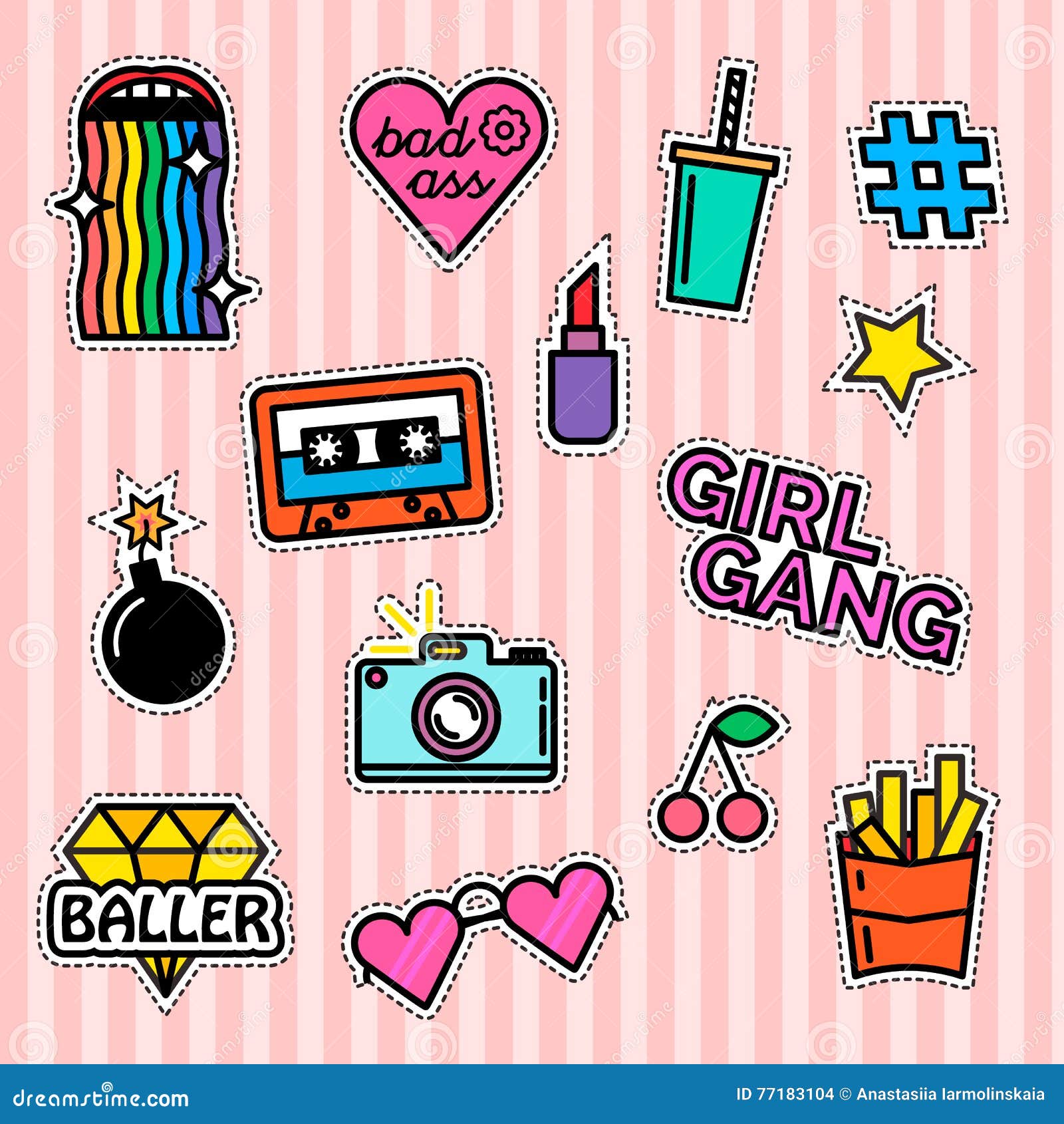 Sistema De Remiendos Y De Insignias De La Moda Ilustración del Vector ...