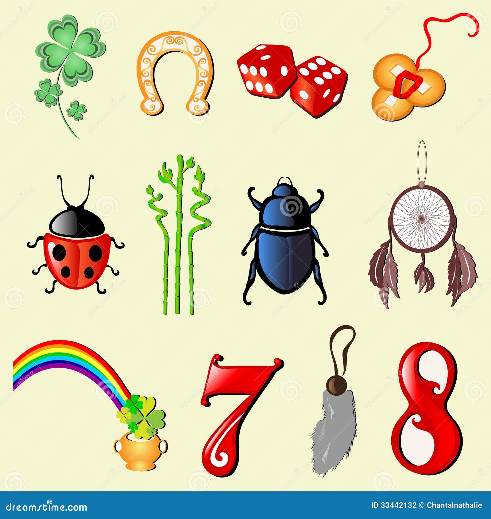 Sistema De 12 Símbolos De La Suerte Ilustración del Vector ...