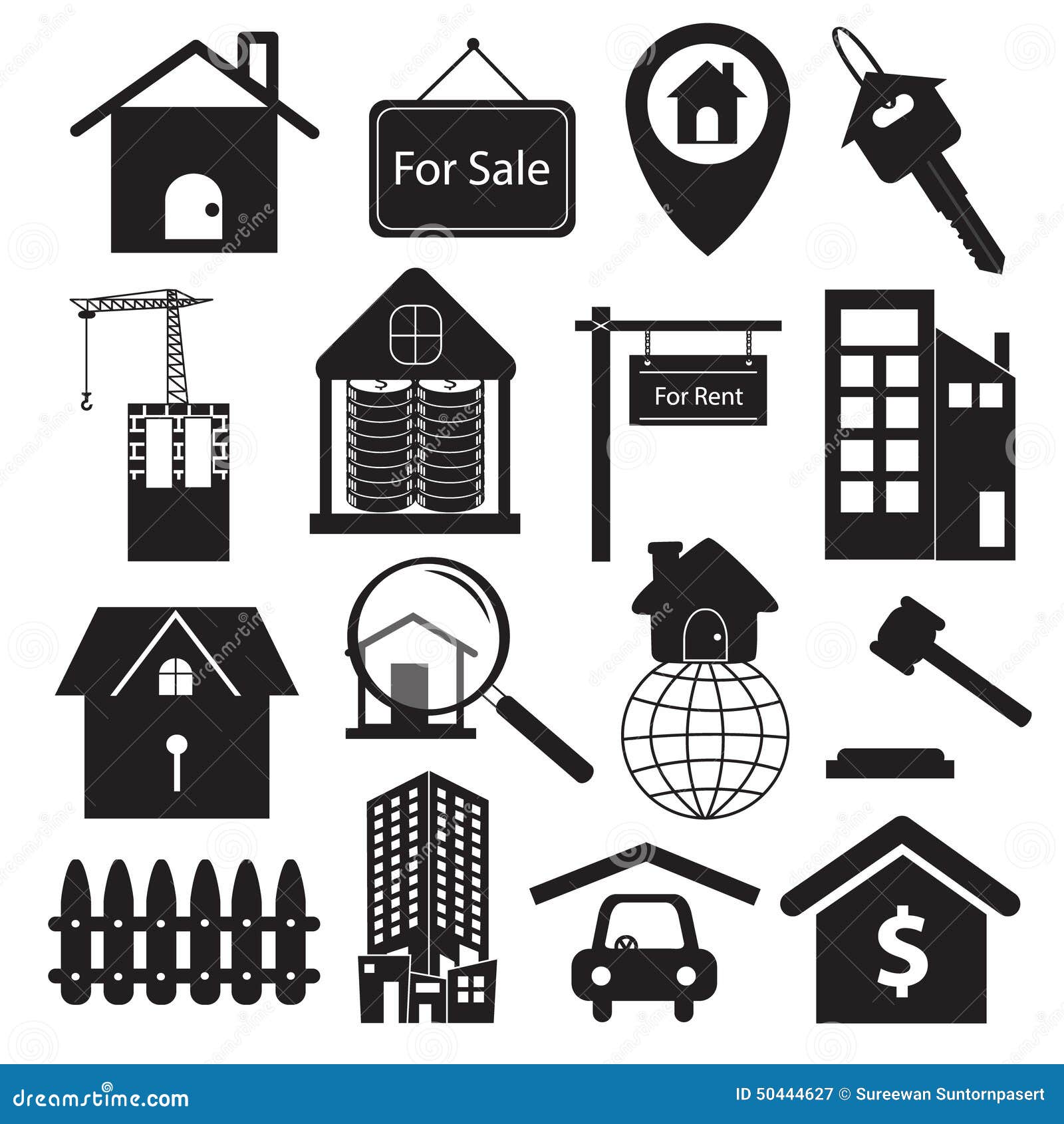 Sistema De Símbolos De Real Estate Ilustración del Vector - Ilustración ...