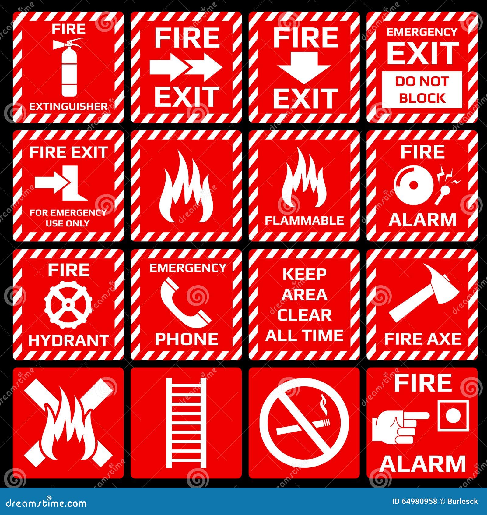 Sistema De Símbolos Del Vector La Alarma De Incendio Ilustración del ...