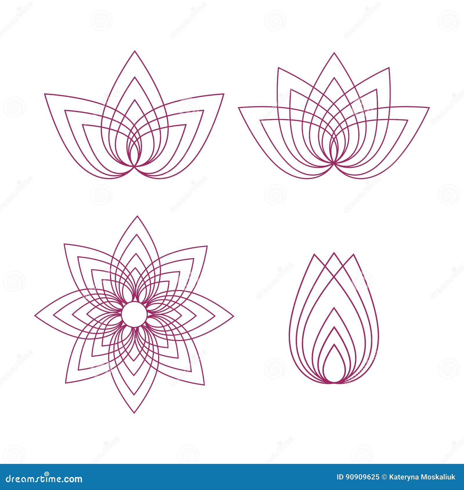 Sistema Del Esquema De La Flor De Loto Del Vector Stock de ilustración ...