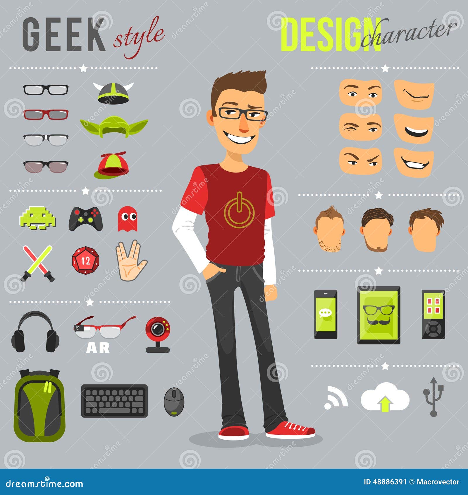 Sistema Del Estilo Del Friki Ilustración del Vector - Ilustración de ...