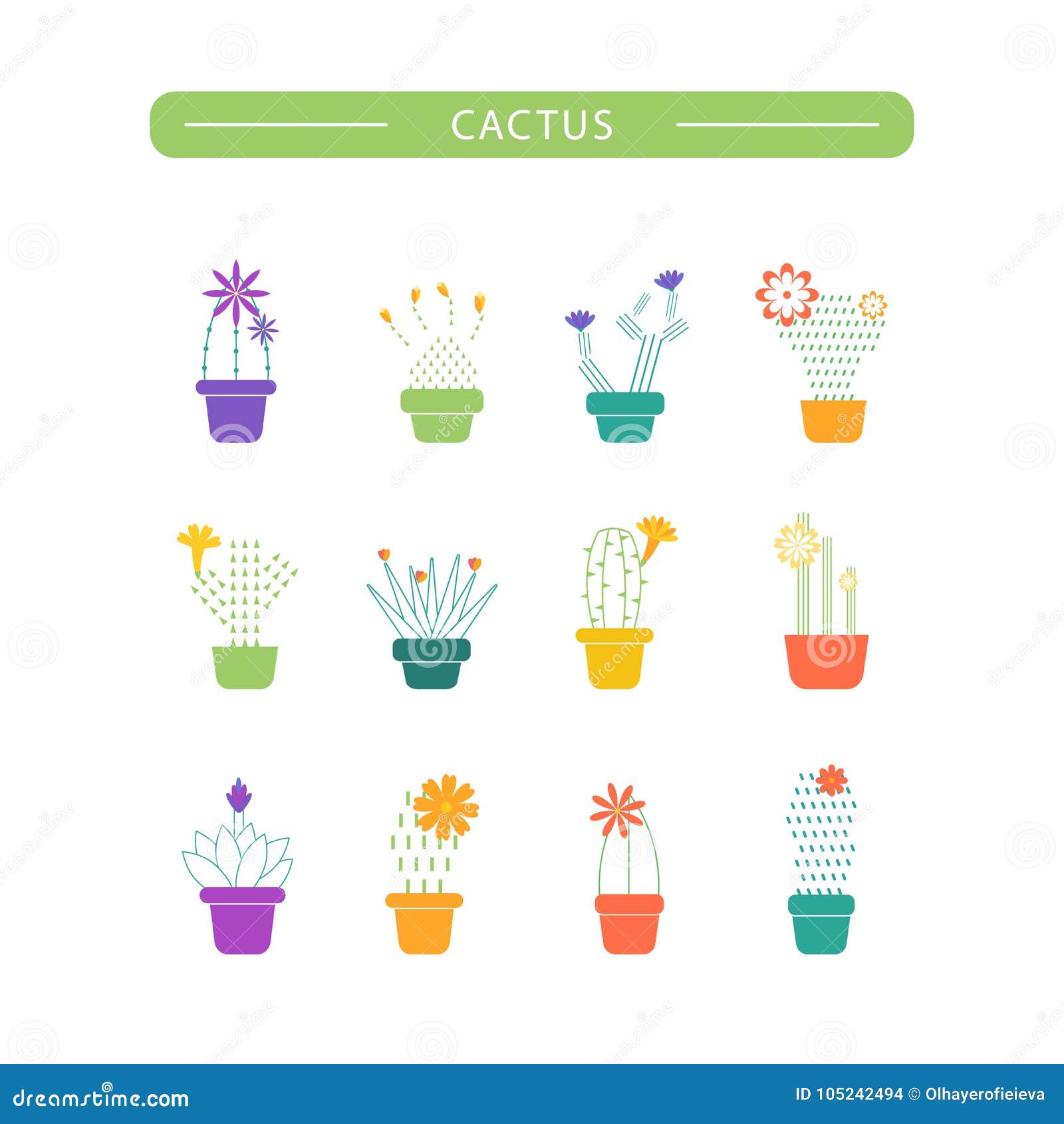 Sistema Del Icono Del Cactus Ilustración del Vector - Ilustración de ...