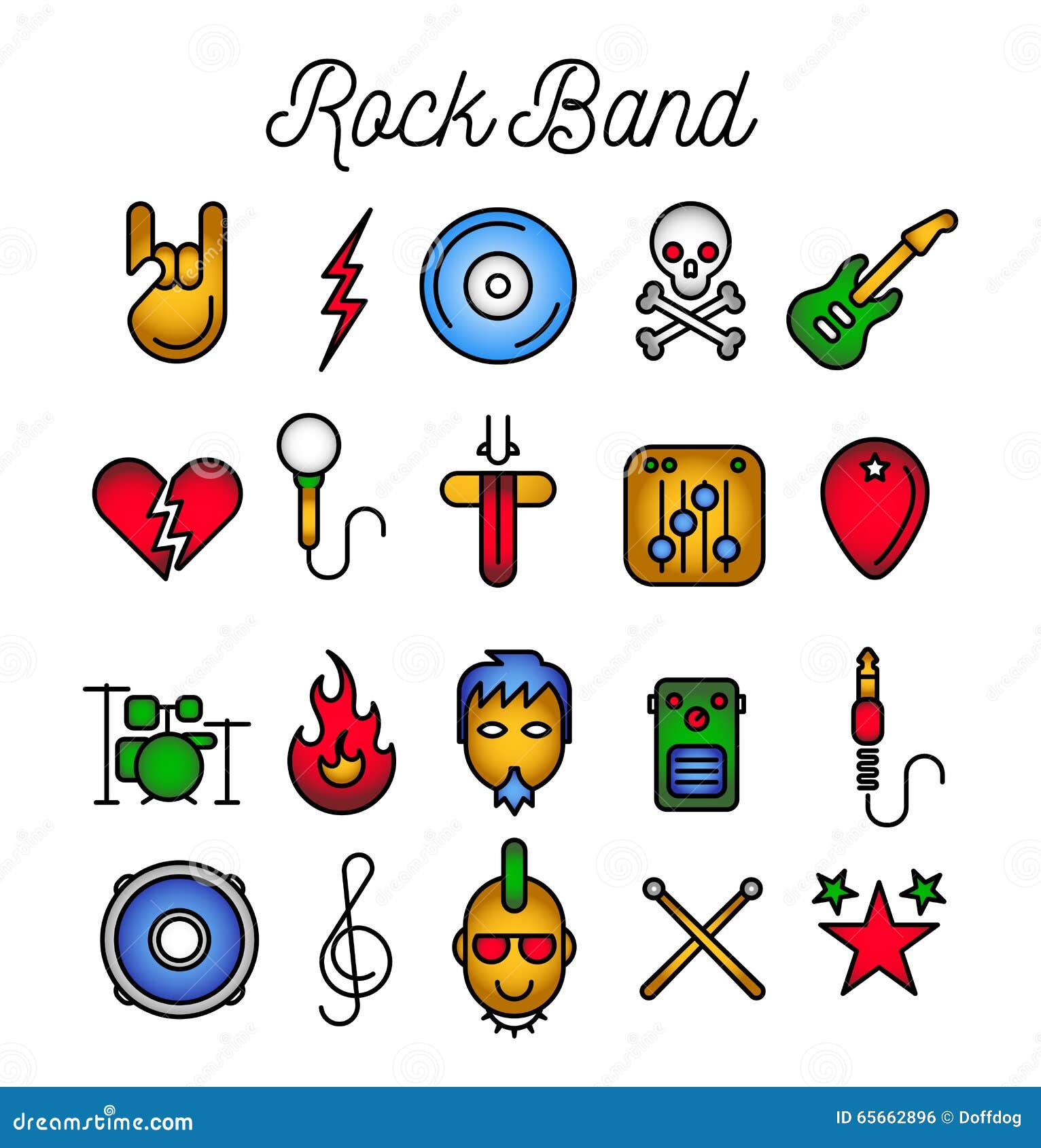 Sistema Del Icono De La Banda De Rock Ilustración del Vector ...