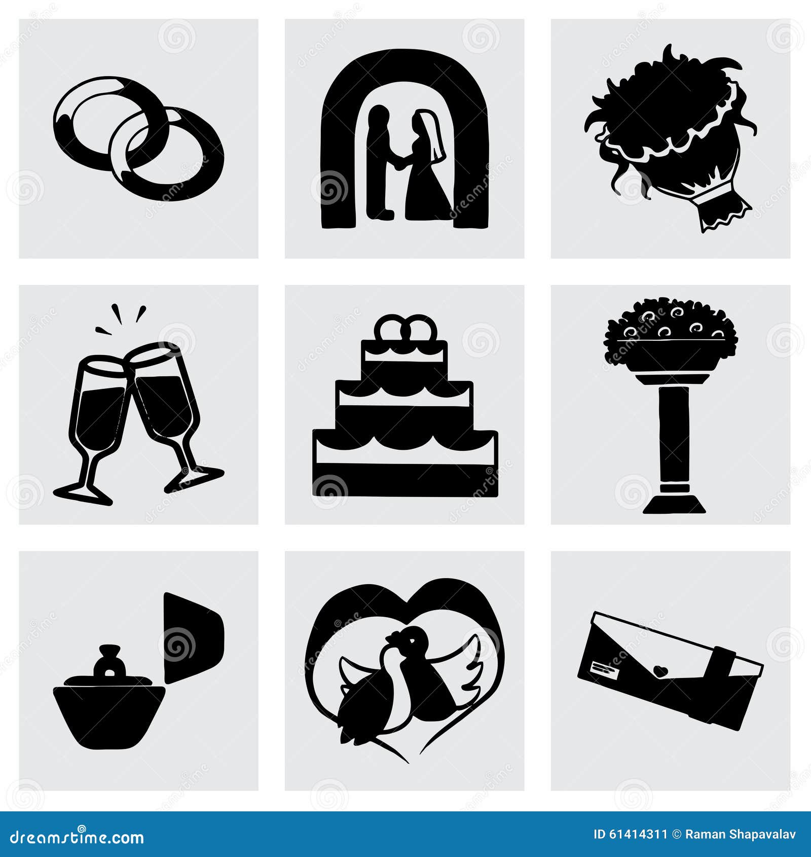 Sistema Del Icono De La Boda Del Vector Ilustración del Vector ...
