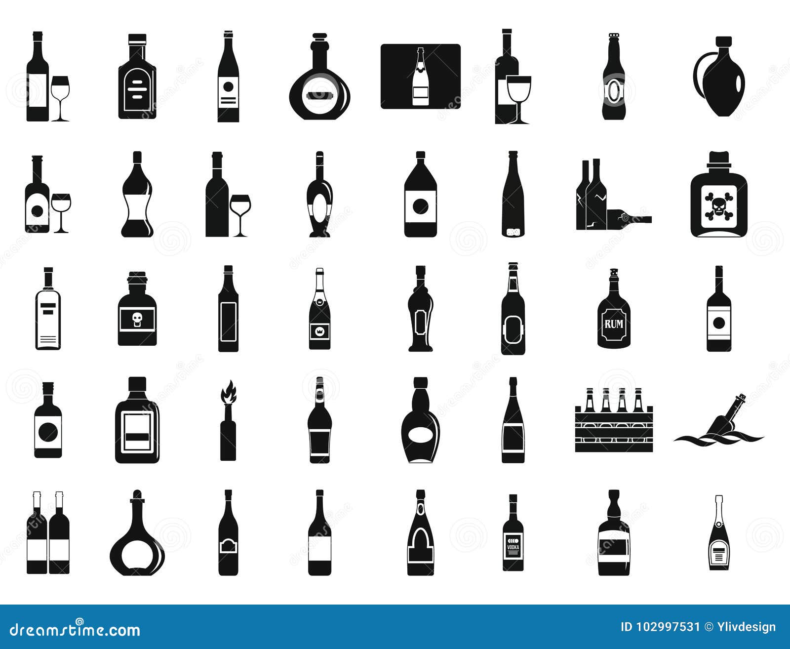 Sistema Del Icono De La Botella Del Alcohol, Estilo Simple Ilustración ...