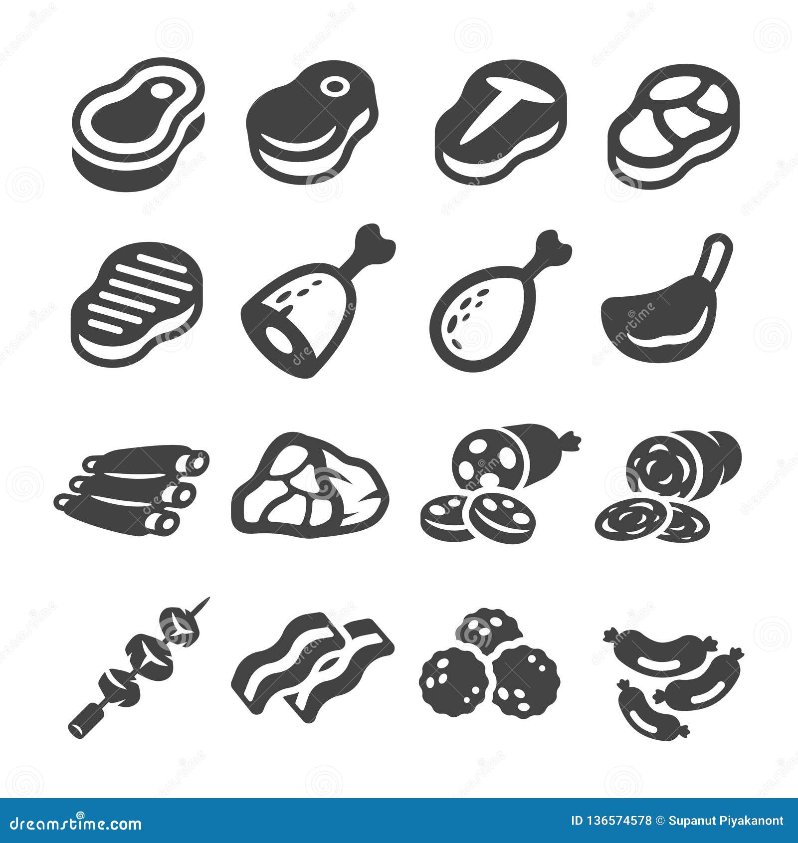 Sistema Del Icono De La Carne Stock de ilustración - Ilustración de ...