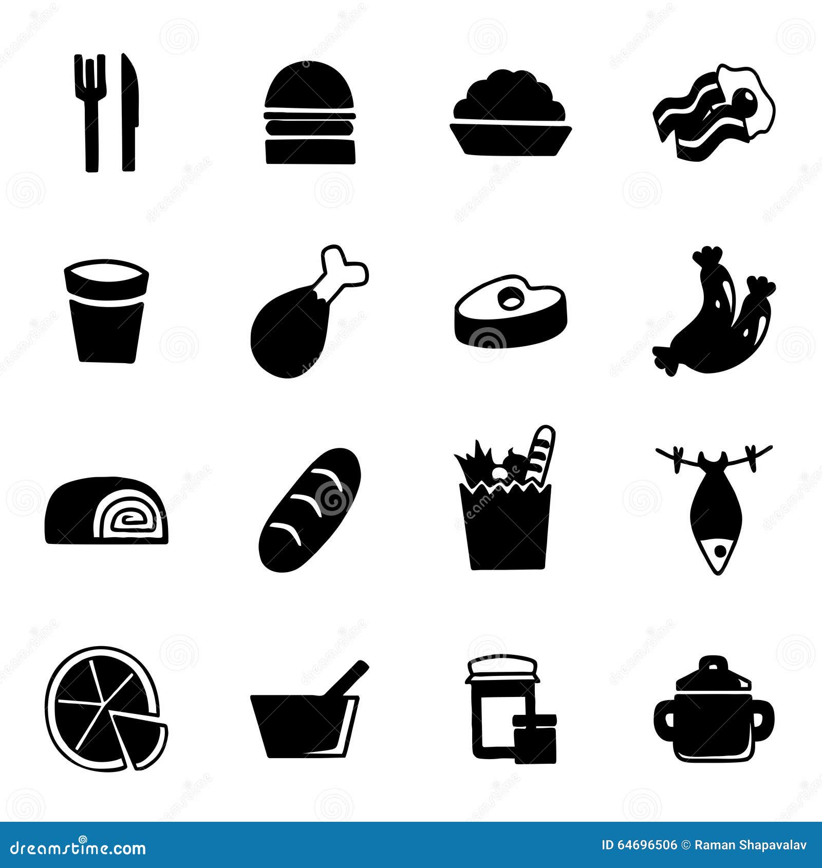 Sistema Del Icono De La Comida Del Vector Ilustración del Vector ...