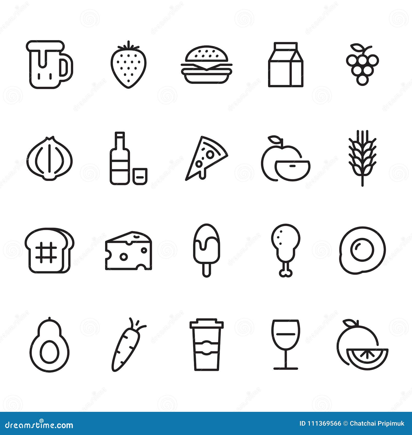 Sistema Del Icono De La Comida, Vector Ilustración del Vector ...