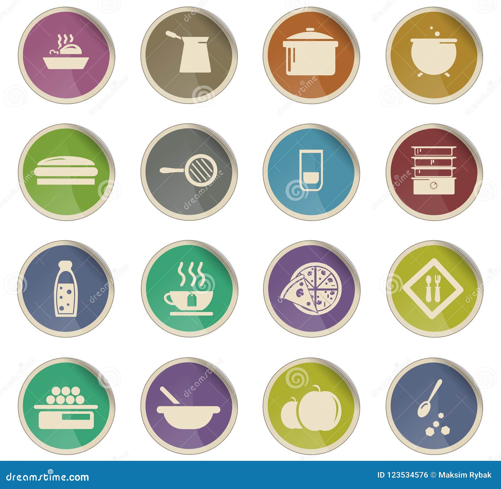 Sistema Del Icono De La Comida Y De La Cocina Ilustración del Vector ...