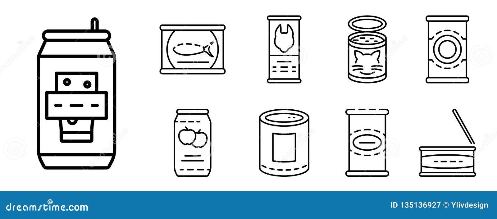 Sistema Del Icono De La Lata, Estilo Del Esquema Ilustración del Vector ...