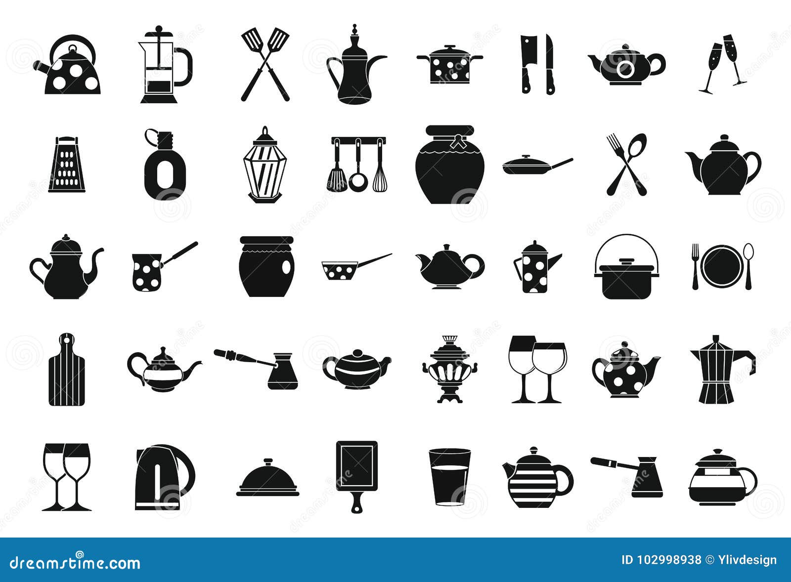 Sistema Del Icono De La Loza, Estilo Simple Ilustración del Vector ...