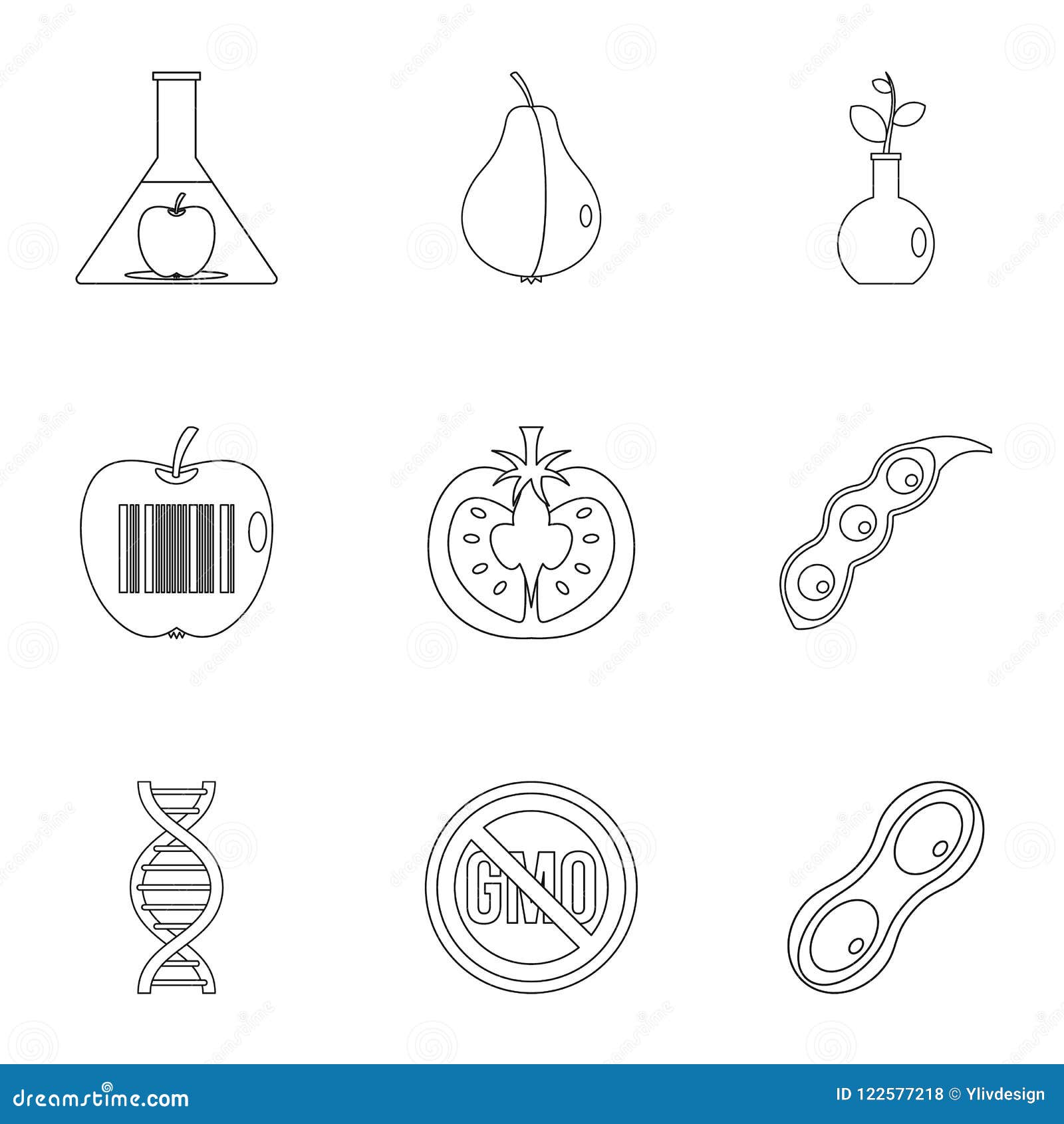 Sistema Del Icono De La OGM, Estilo Del Esquema Ilustración del Vector ...