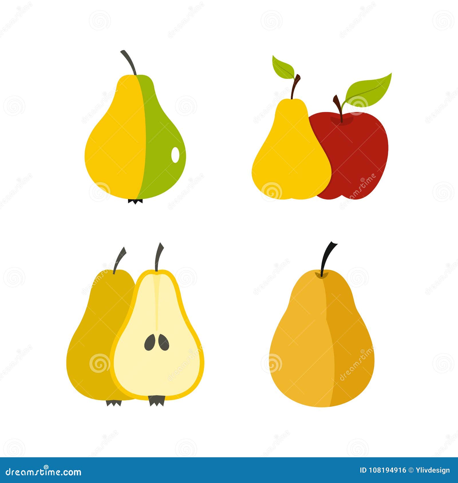 Sistema Del Icono De La Pera, Estilo Plano Ilustración del Vector ...