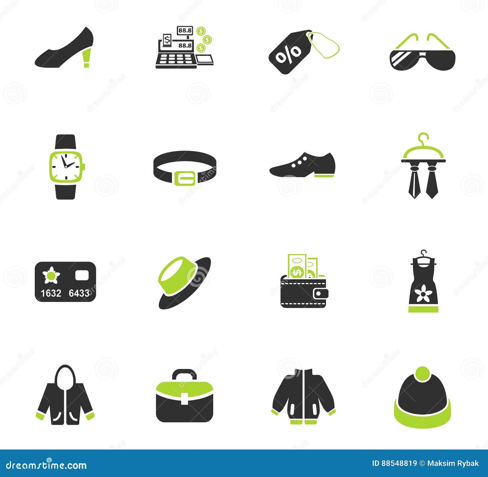 Sistema Del Icono De La Tienda De Ropa Stock de ilustración ...