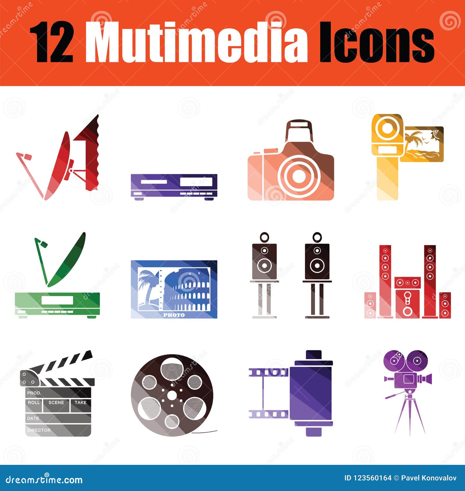 Sistema Del Icono De Las Multimedias Ilustración del Vector ...