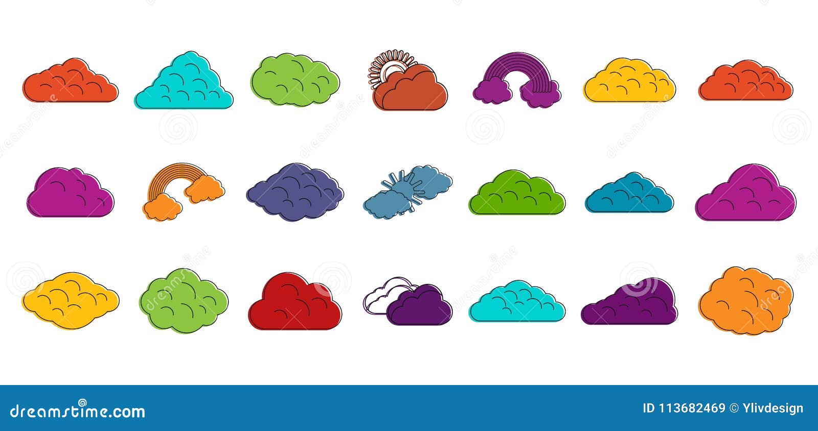 Sistema Del Icono De Las Nubes, Estilo Del Esquema Del Color ... Sistema Del Icono De Las Nubes, Estilo Del Esquema Del Color ...