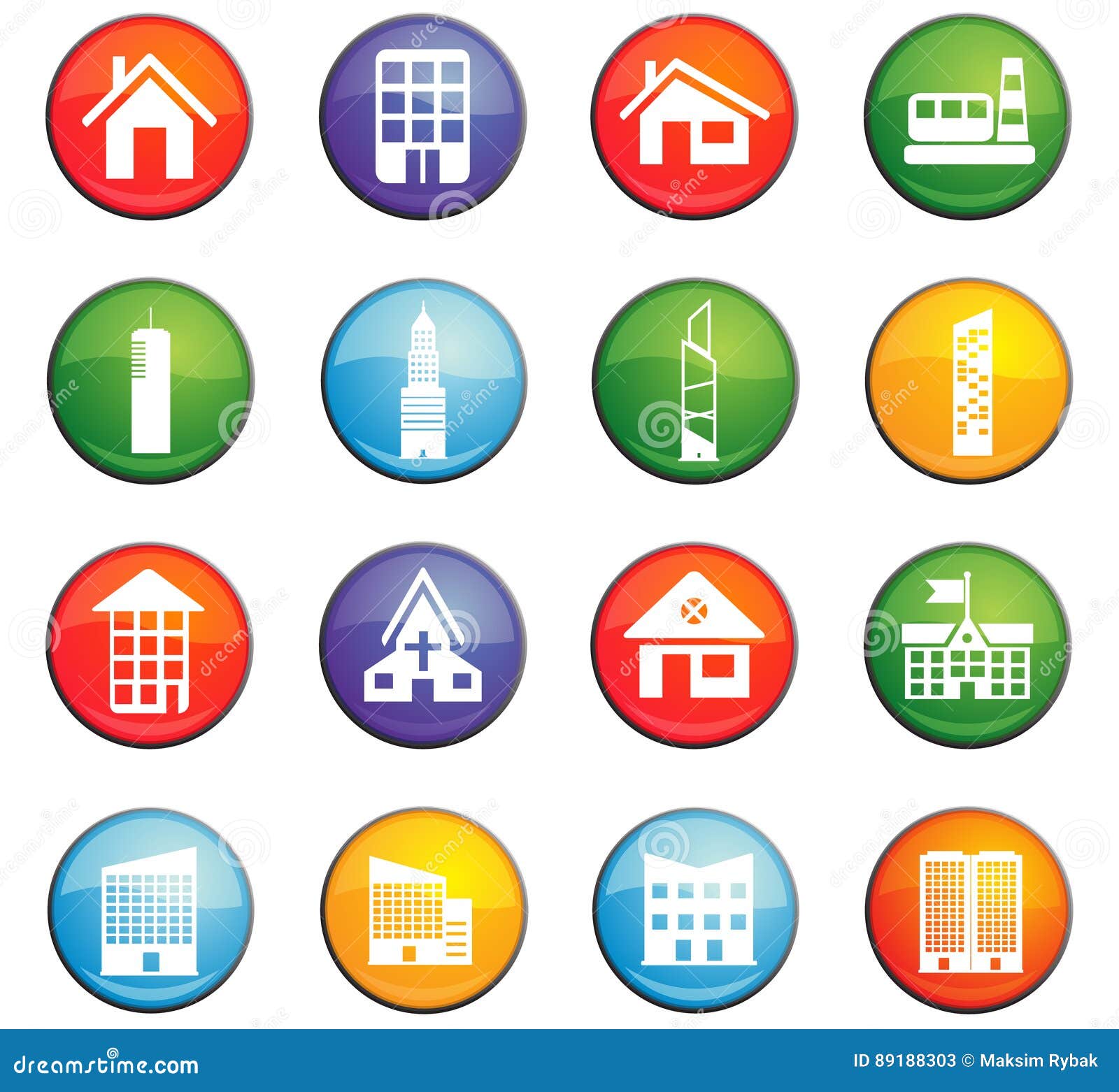 Sistema Del Icono De Los Edificios Stock de ilustración - Ilustración ...