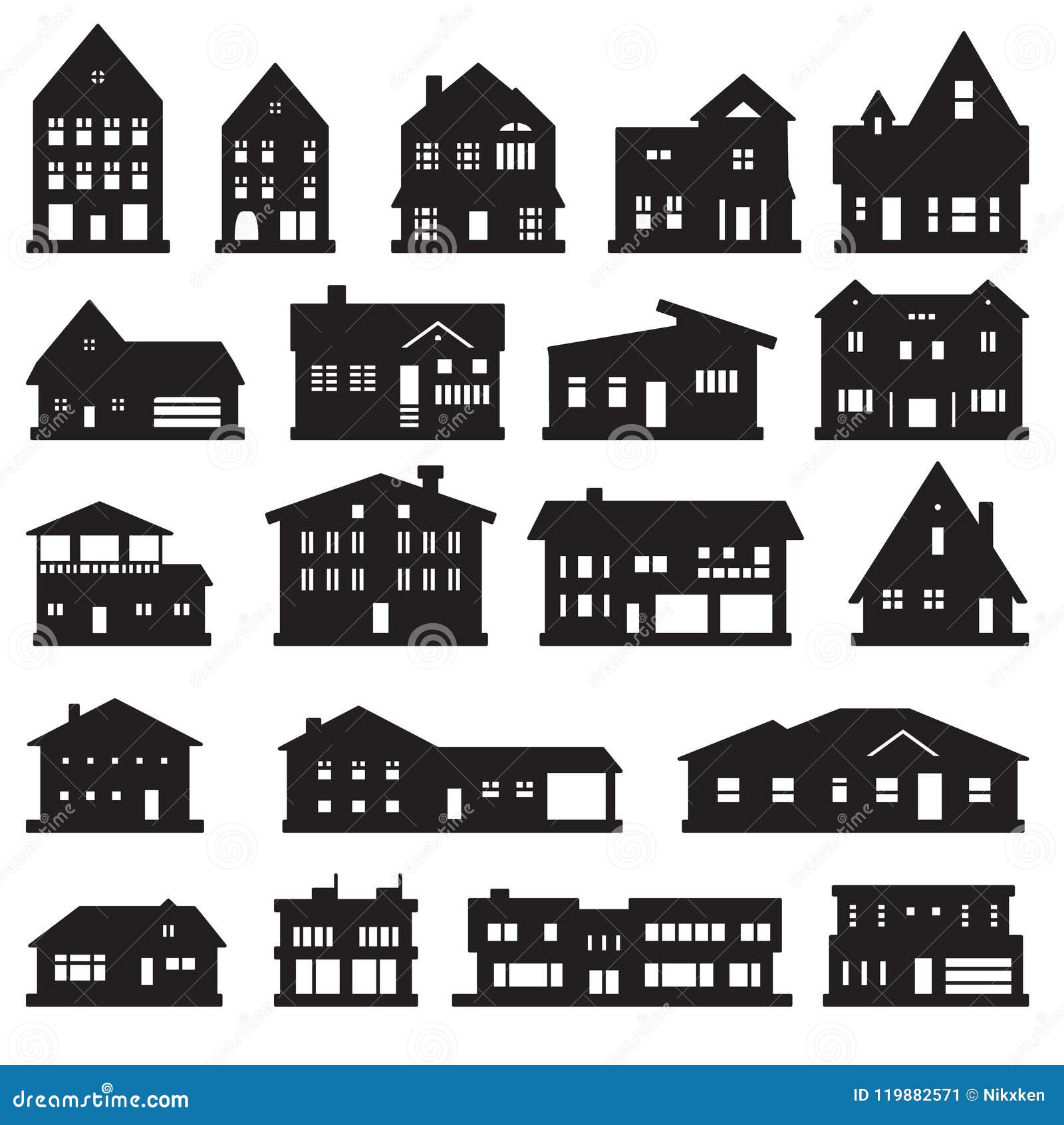 Sistema Del Icono De Los Edificios, Del Hogar Y De La Casa Iconos Del ...