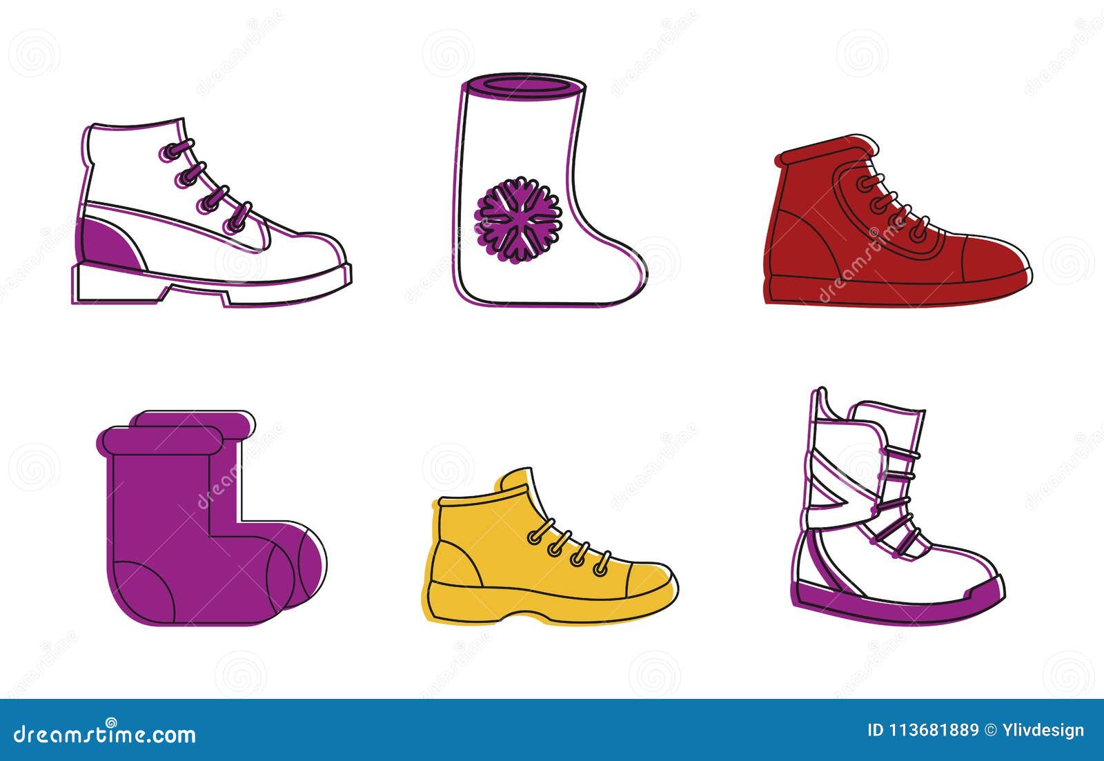 Sistema Del Icono De Los Zapatos Del Invierno, Estilo Del Esquema Del ... Sistema Del Icono De Los Zapatos Del Invierno, Estilo Del Esquema Del ...