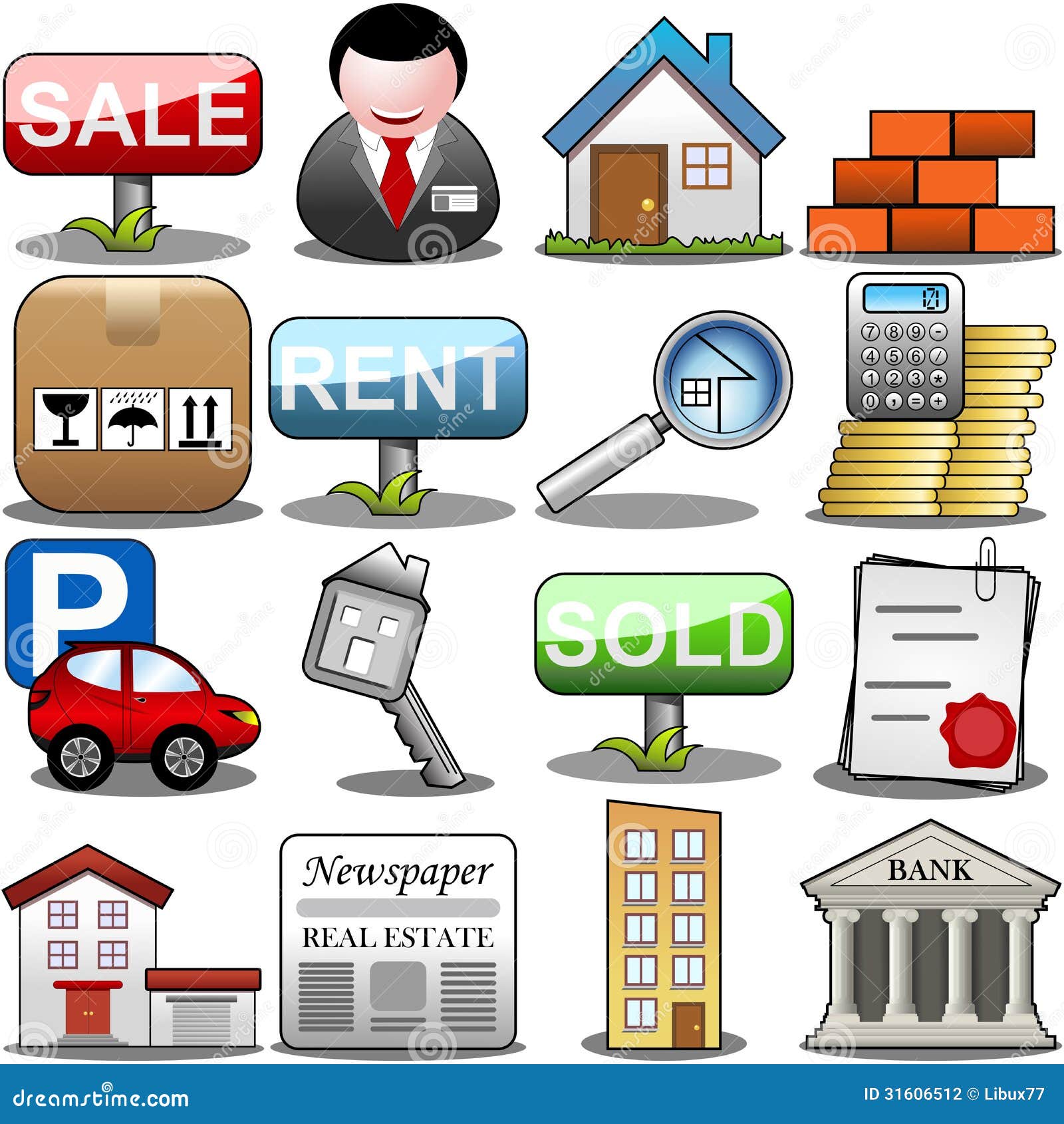 Sistema Del Icono De Real Estate Ilustración del Vector - Ilustración ...